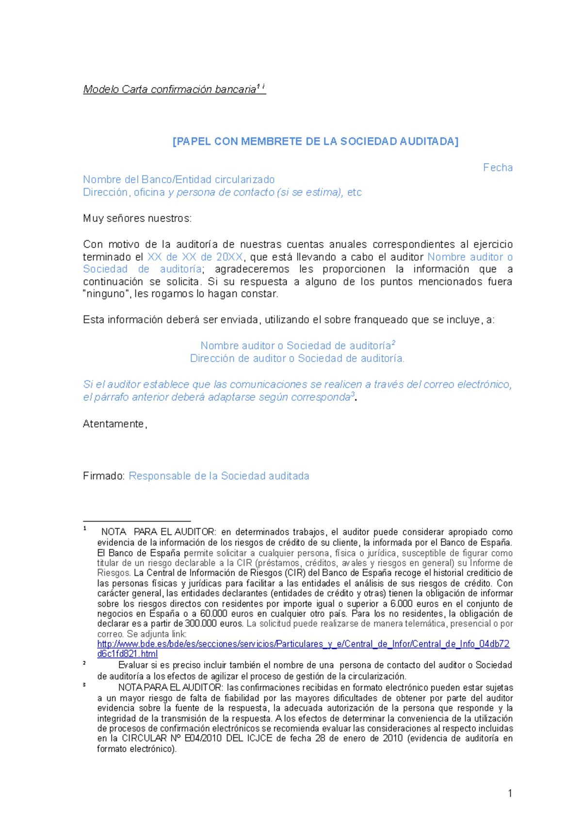 Modelocartaconfirmacionbancaria - Modelo Carta confirmación bancaria 1 ...
