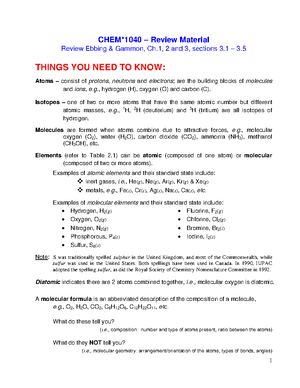 CHEM1040 - Organic chemistry essentials - ####### Atomic and Molecular ...