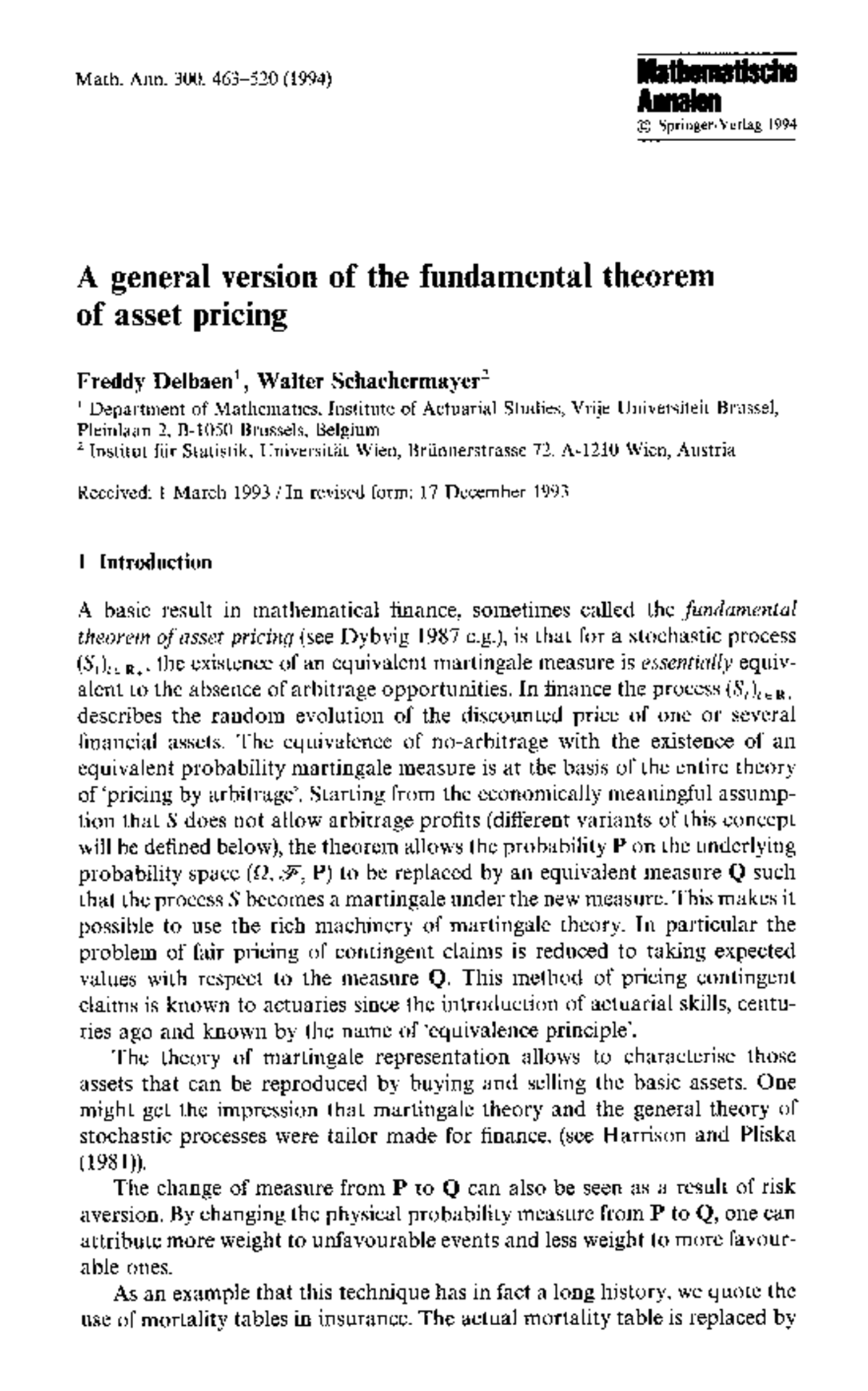 A general version of the fundamental theorem of asset pricing - Math ...