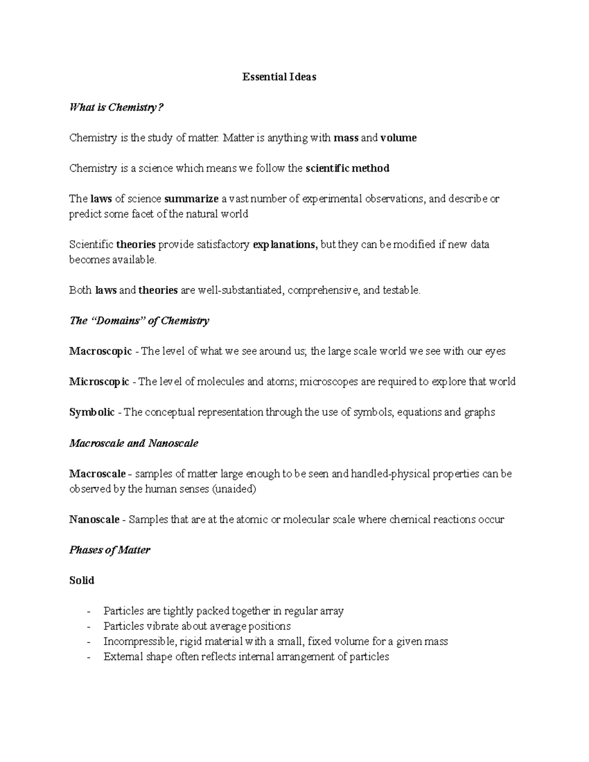 Chem 103 Week 1 Notes Essential Ideas What Is Chemistry