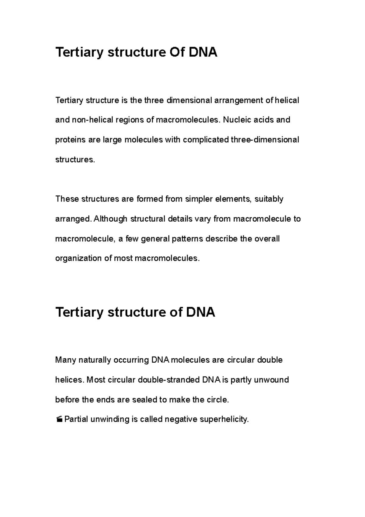 Notes on Tertiary structure Of DNA - Tertiary structure Of DNA Tertiary ...