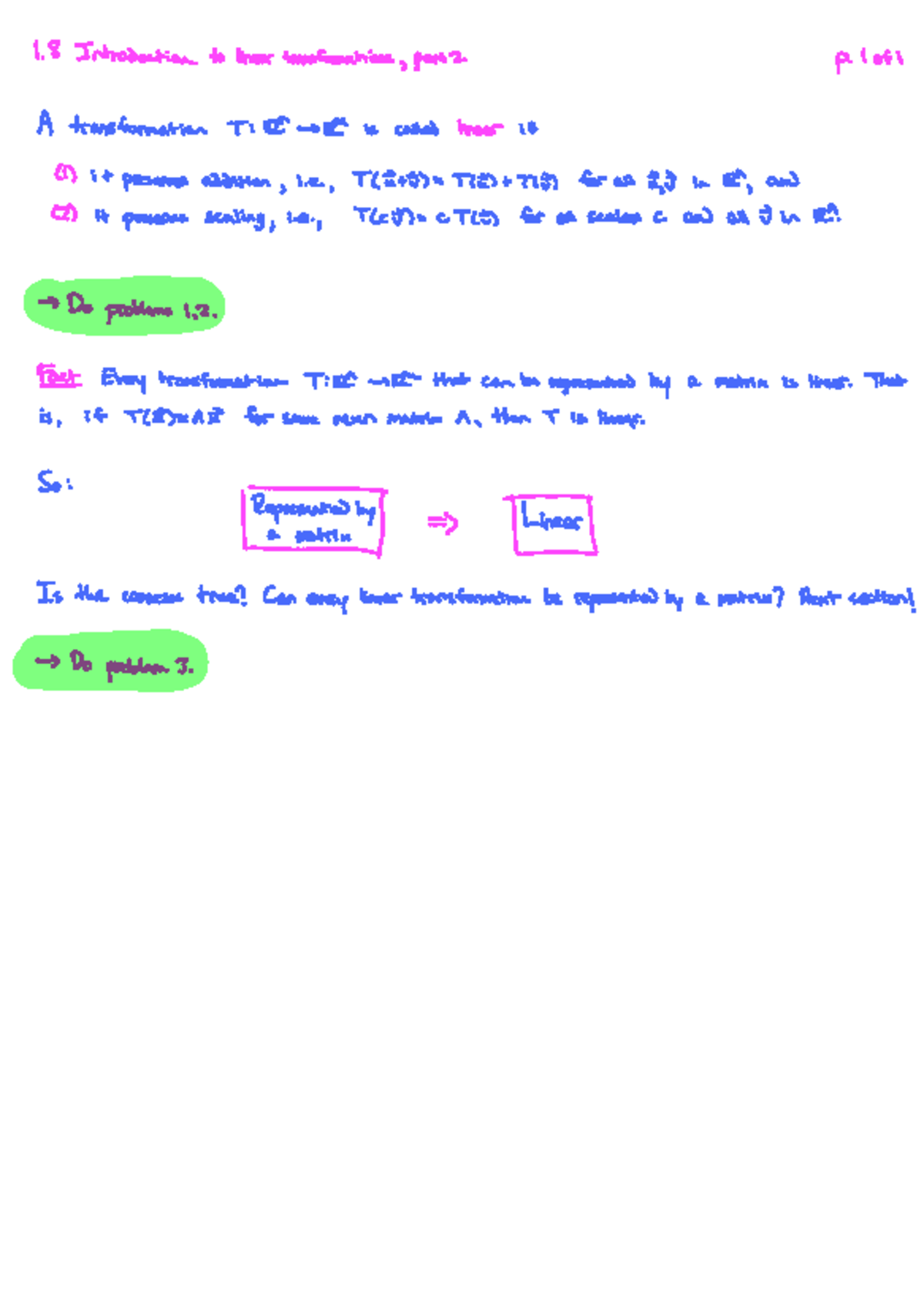 09 30 1 8 Introduction To Linear Transformations Part 2 Notes I 8