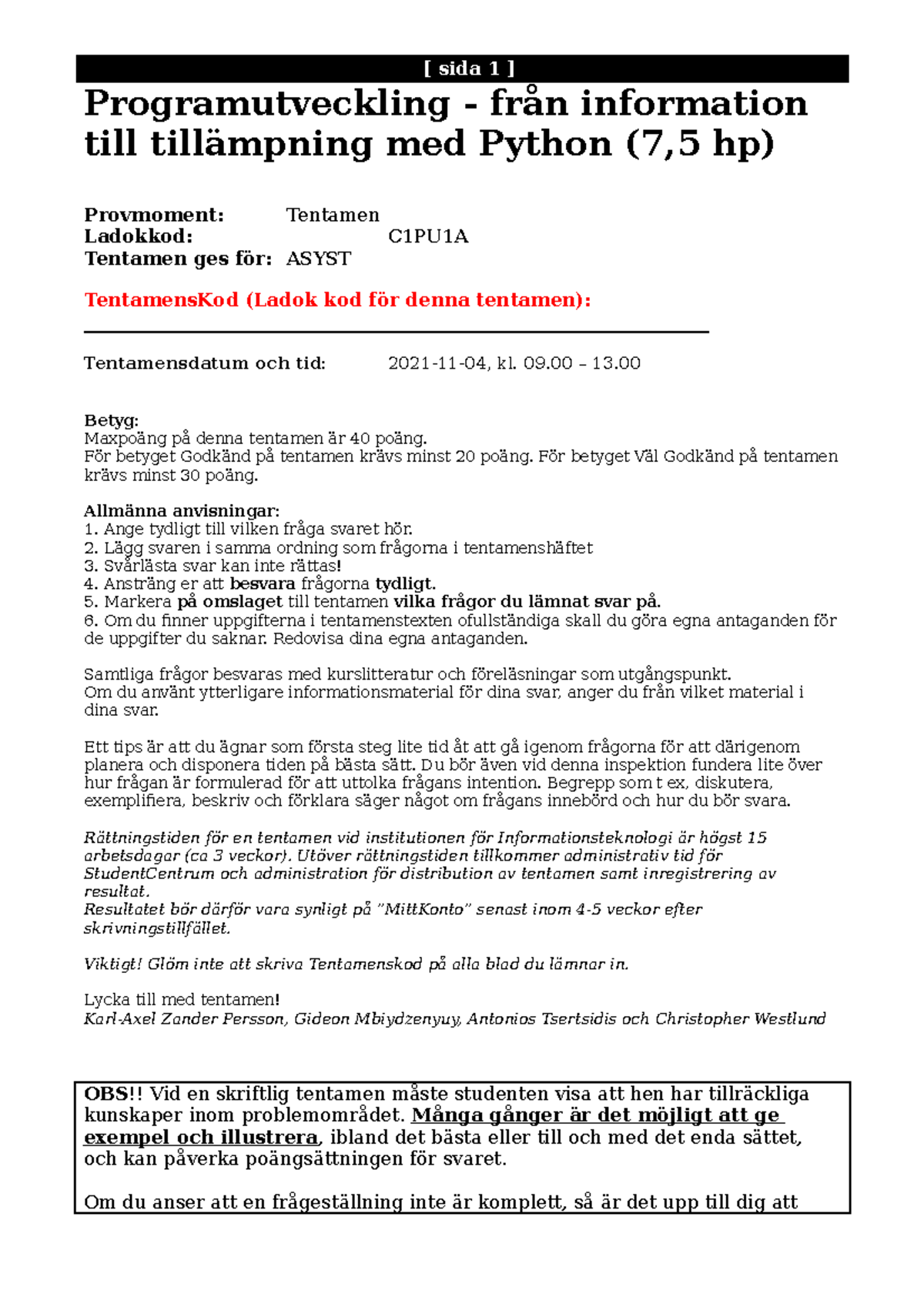 T211104 C1PU1A Intro Programutveckling Submitted-1 - Programutveckling - från information till ...
