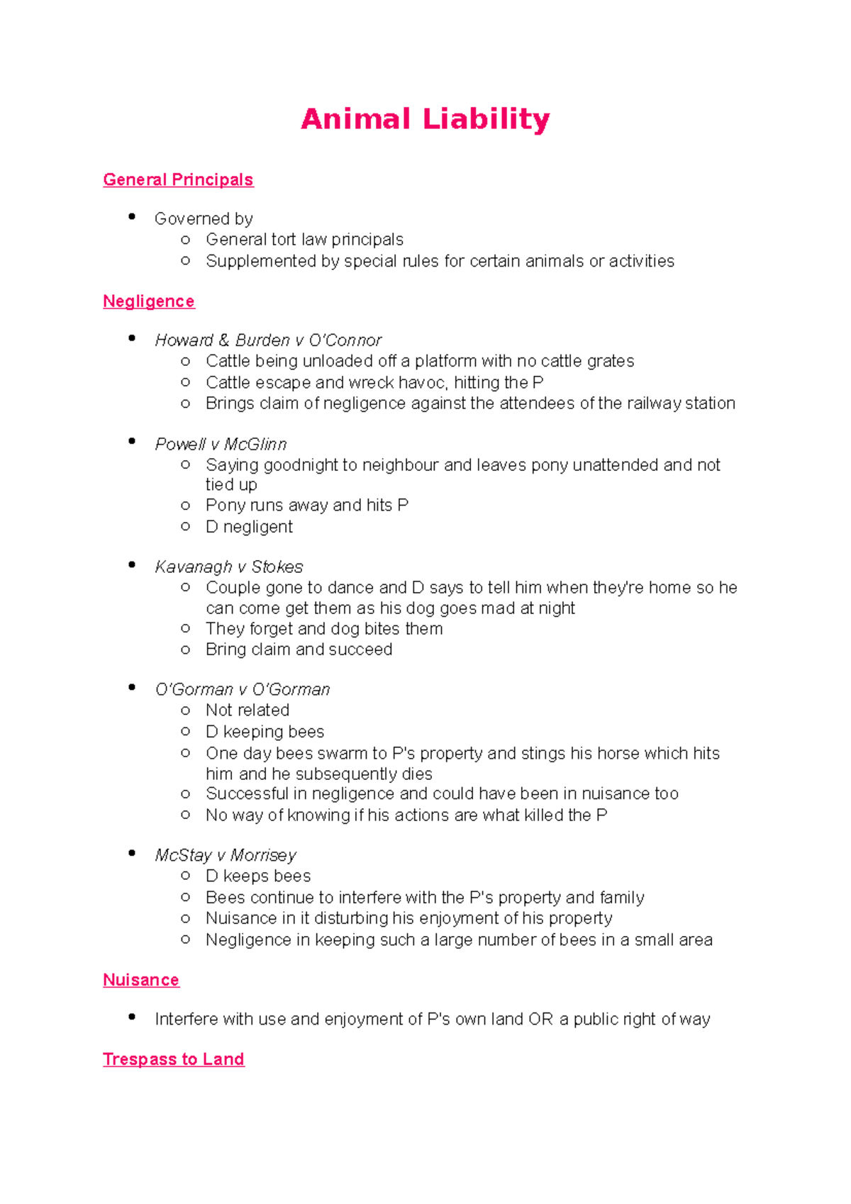 Animal Liability - Animal Liability General Principals Governed by o ...