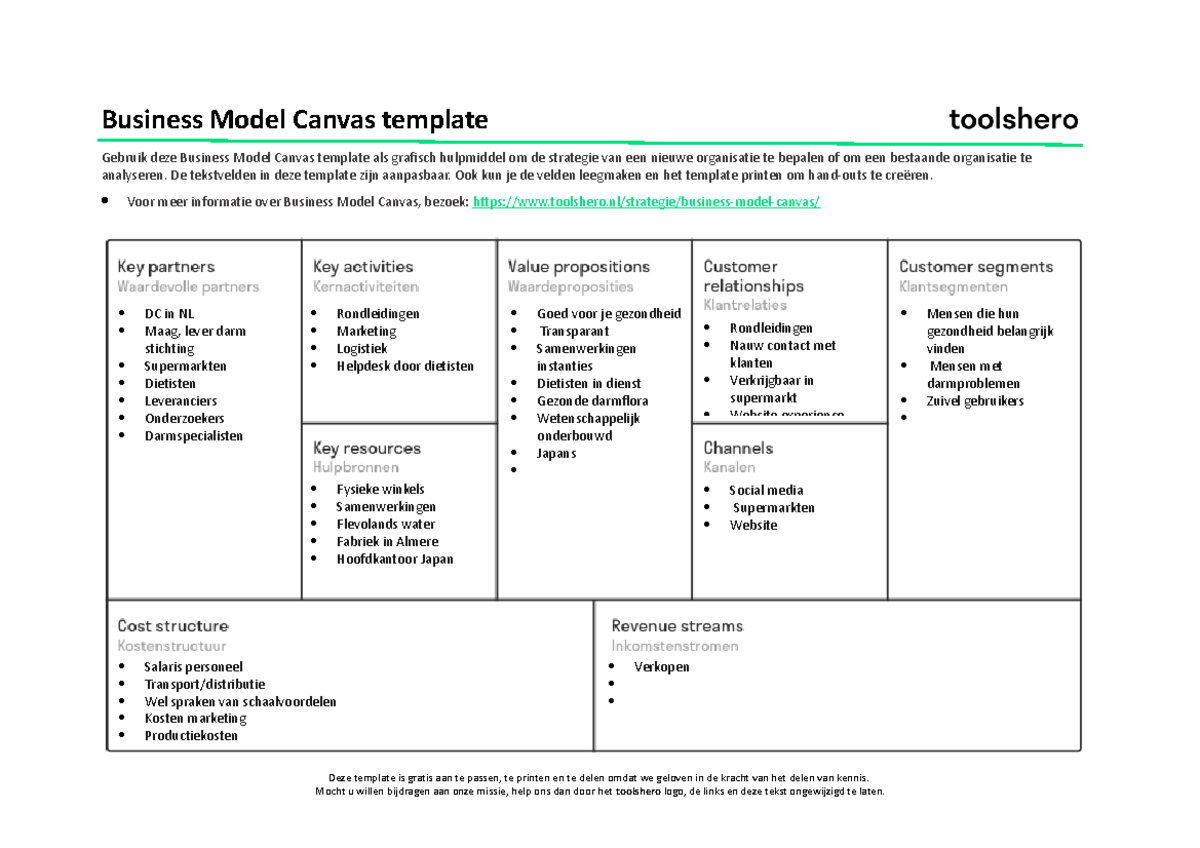 BMC Yakult - Business Model Canvas template Gebruik deze Business Model ...