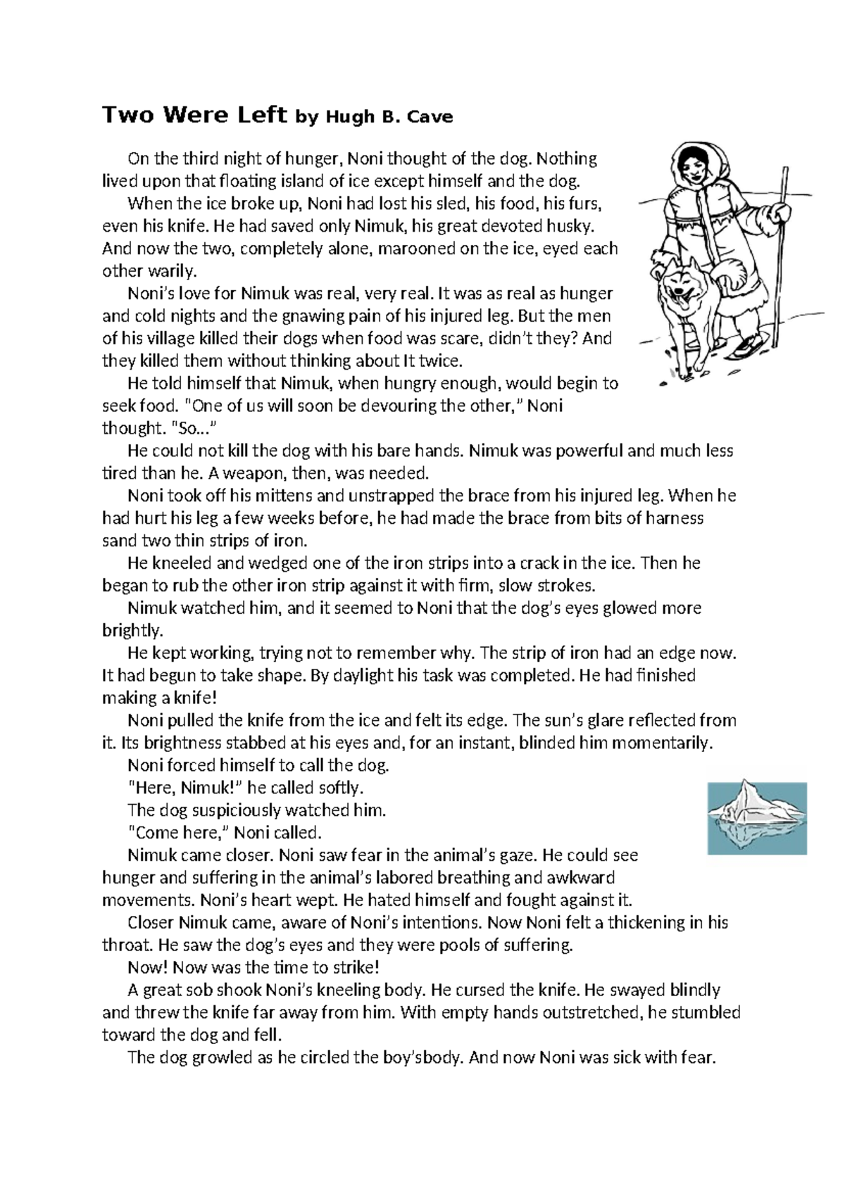 Two Were Left by Hugh B - Cave On the third night of hunger, Noni ...