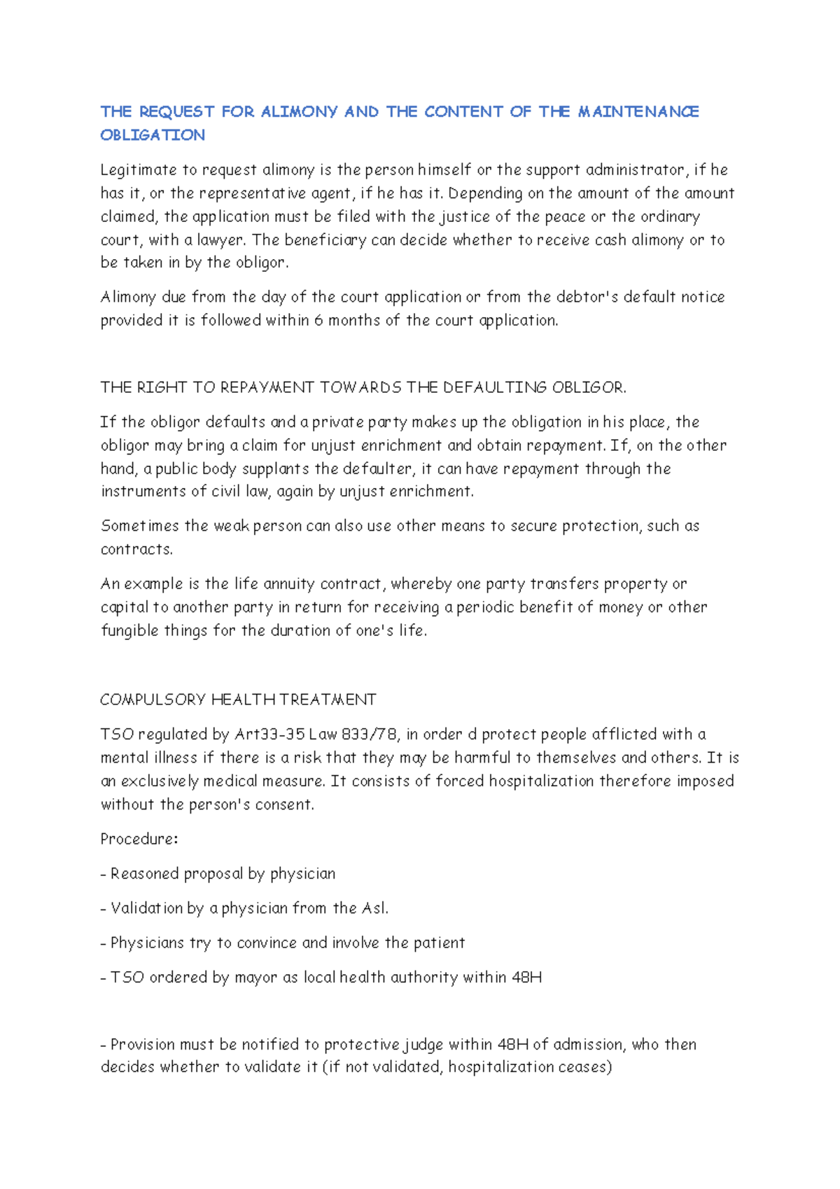 THE Request FOR Alimony AND THE Content OF THE Maintenance Obligation 8 ...