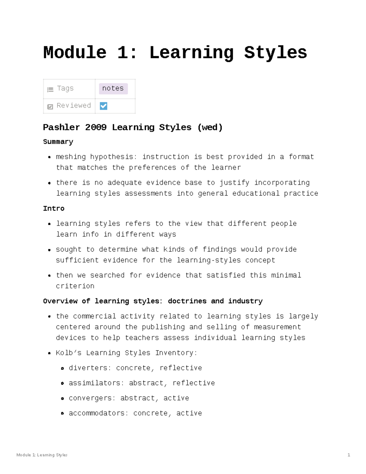 Module 1 Learning Styles - Module 1: Learning Styles Tags notes ...