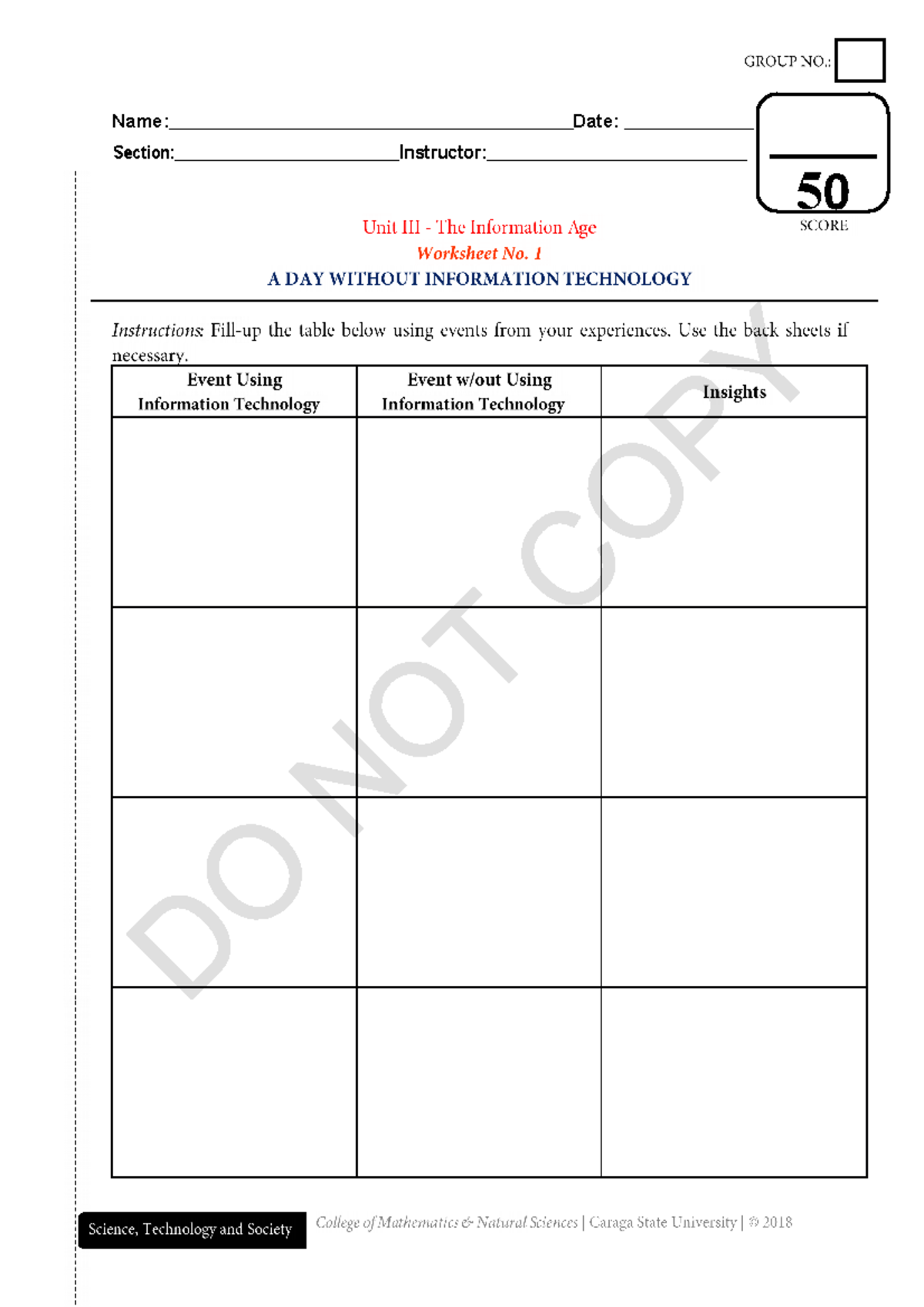 Worksheet 6 - course - social sciences - Name: Date: Section ...