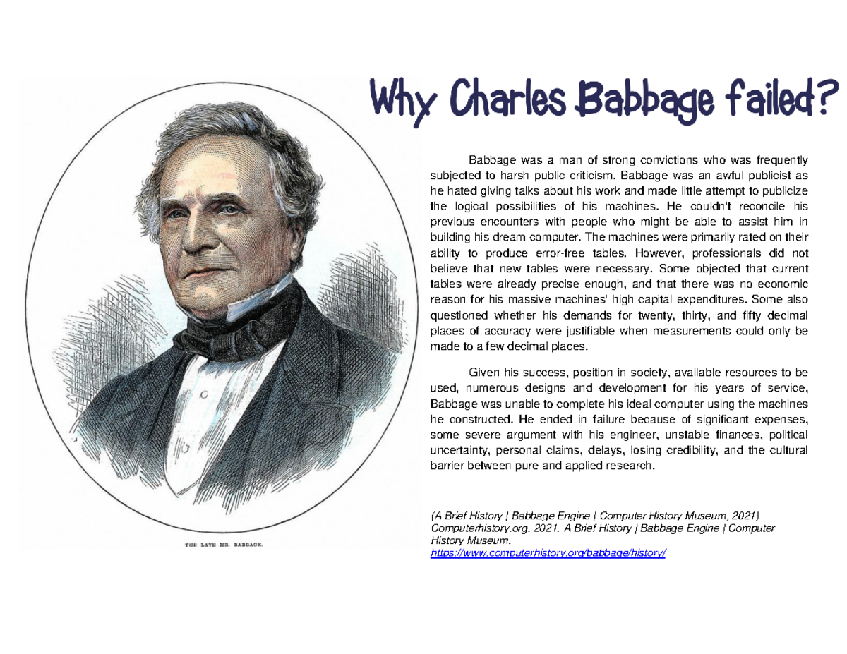 Living in the IT Era - Why Charles Babbage failed - Babbage was a man ...