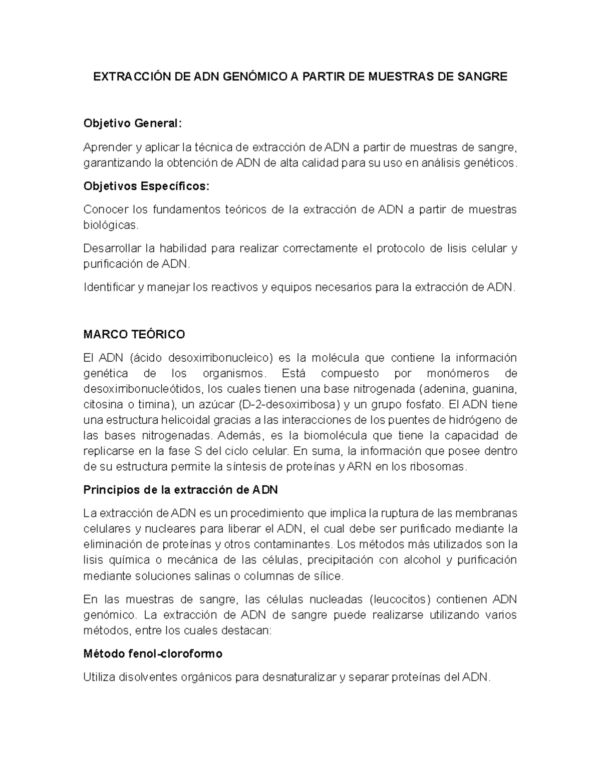 Extracción de ADN genómico a partir de muestras de sangre - EXTRACCIÓN ...