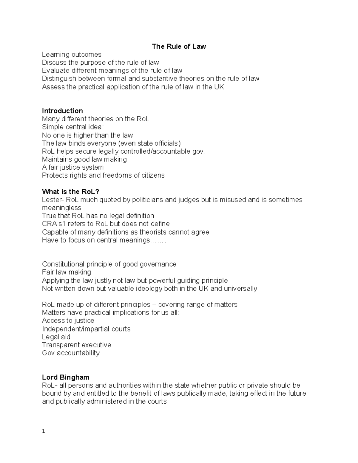 The Rule of Law handout 2022 - The Rule of Law Learning outcomes ...