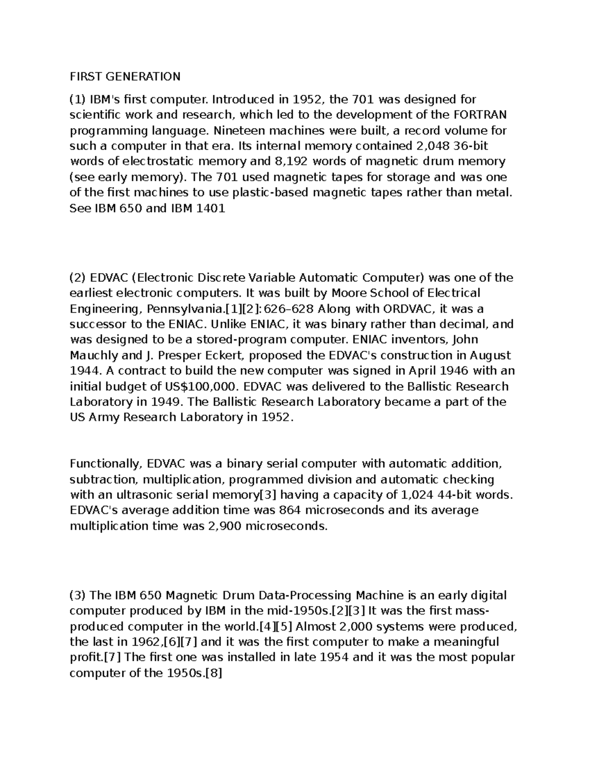 Icttttttt - FIRST GENERATION (1) IBM's first computer. Introduced in ...