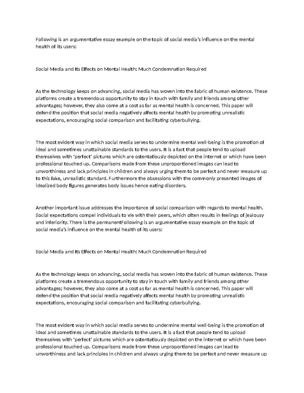 Following is an argumentative essay example on the topic of social ...