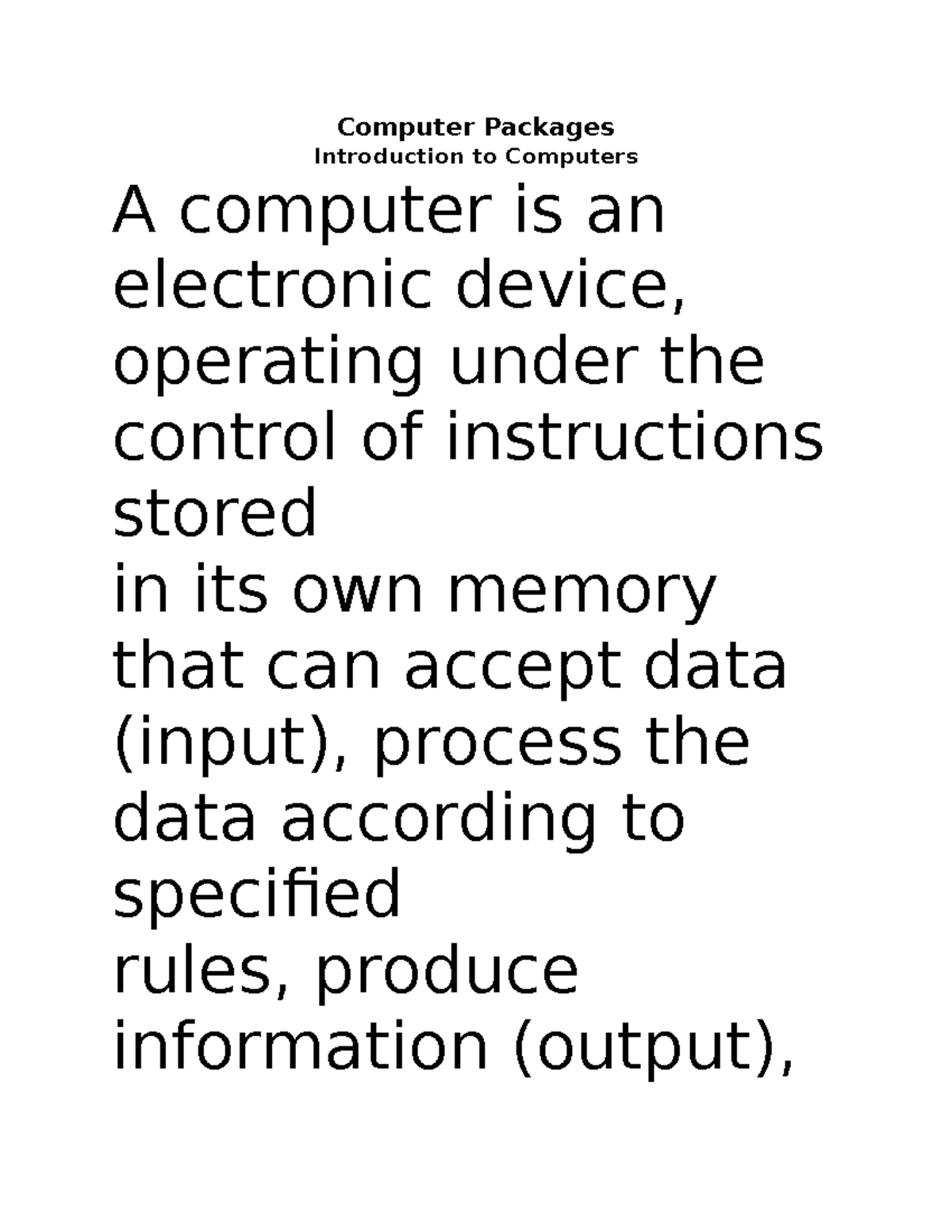 Computer Packages - Summary Information and communication technology ...