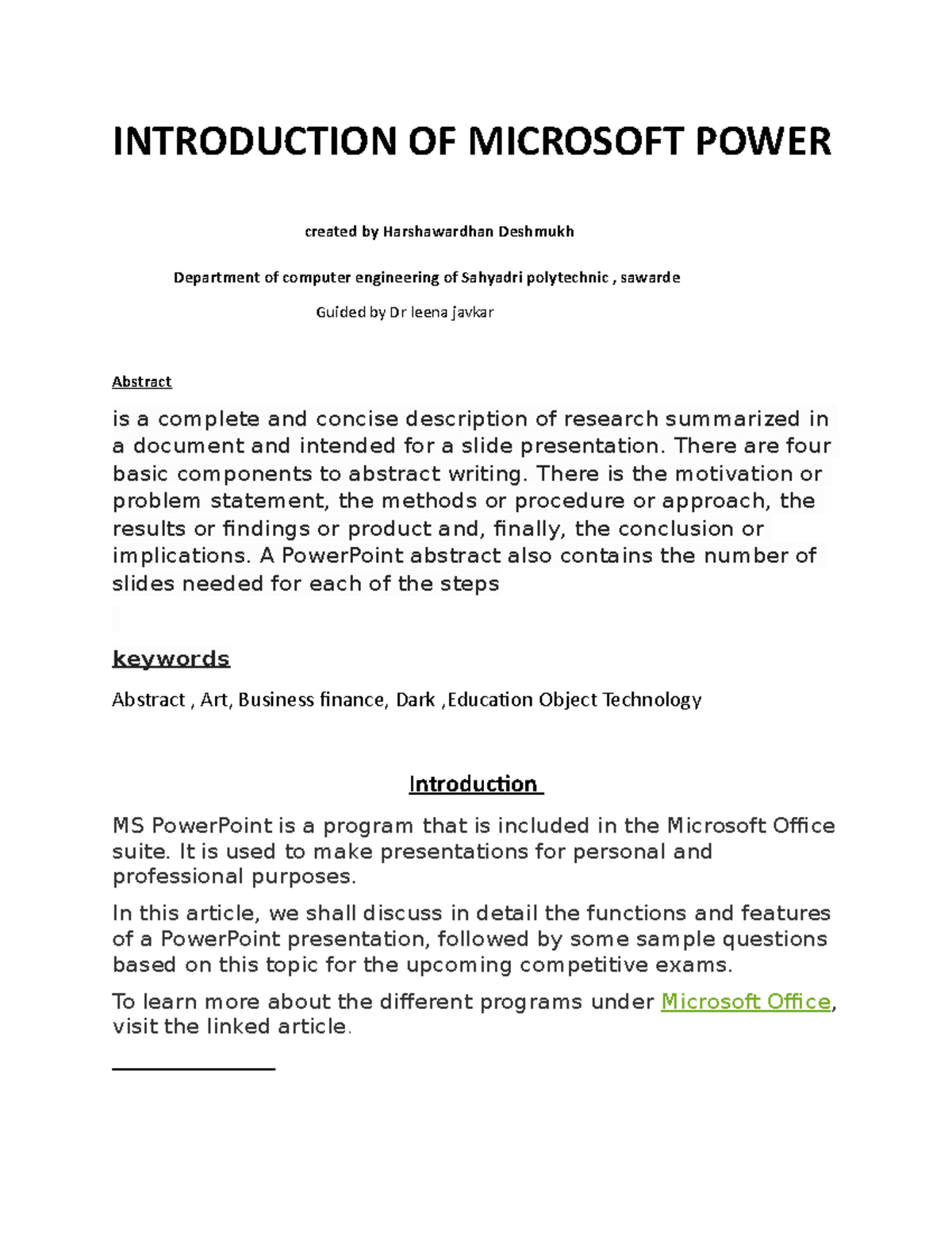 Introduction OF Microsoft Power - INTRODUCTION OF MICROSOFT POWER ...