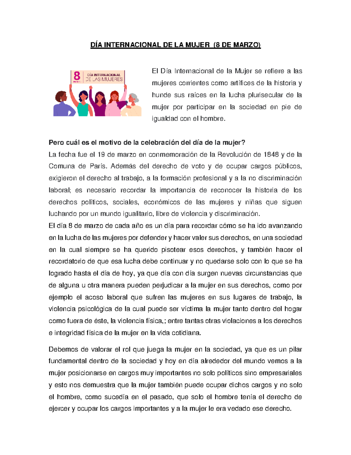 DIA DE LA Mujer - DÍA INTERNACIONAL DE LA MUJER (8 DE MARZO) El Día ...