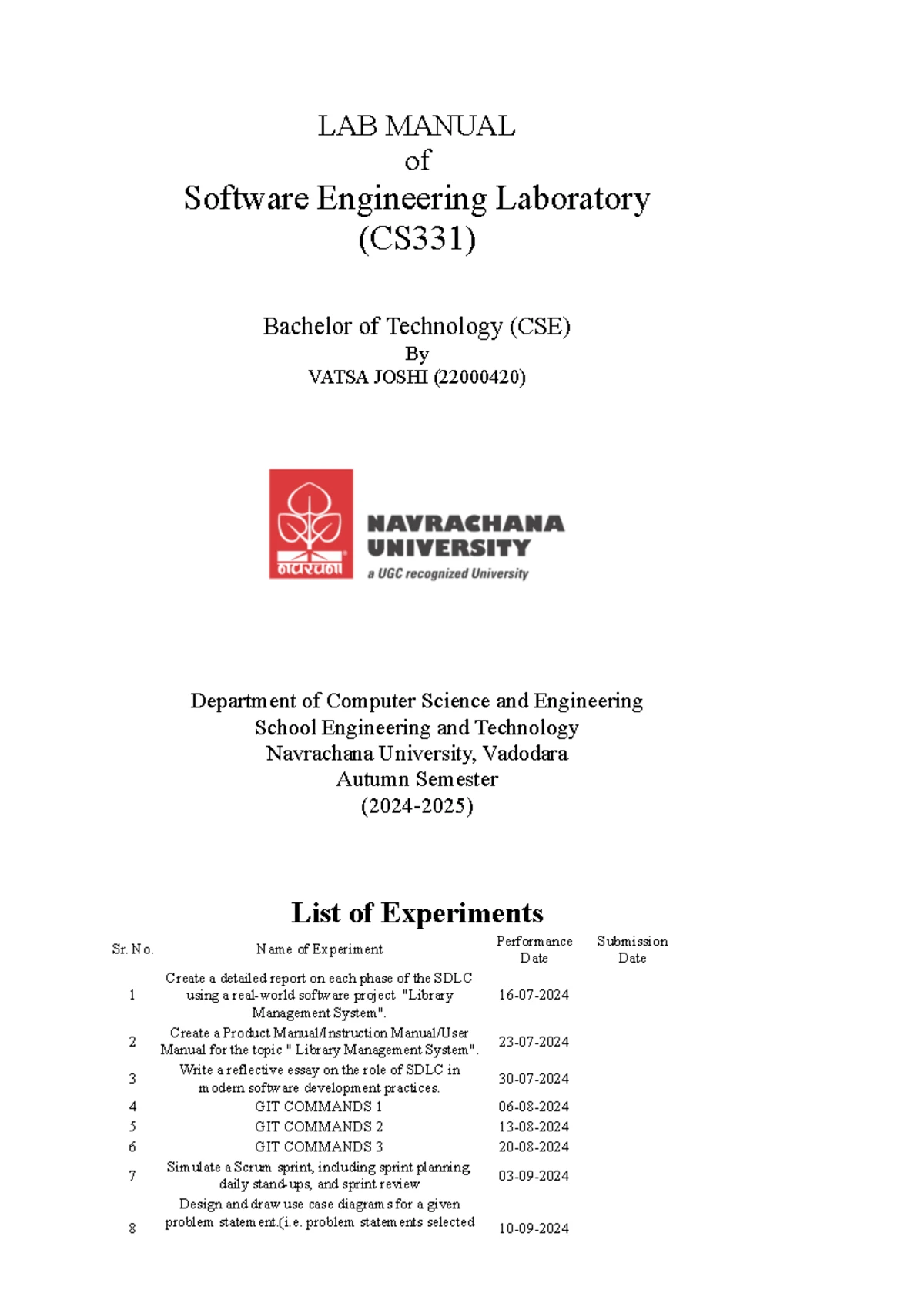 22000 420 DBMS Lab Manual - School of Engineering and Technology Computer Science and ...