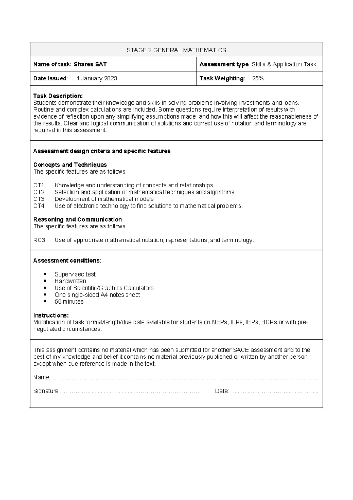 2023 Shares SAT 2 - maths test practice - STAGE 2 GENERAL MATHEMATICS ...