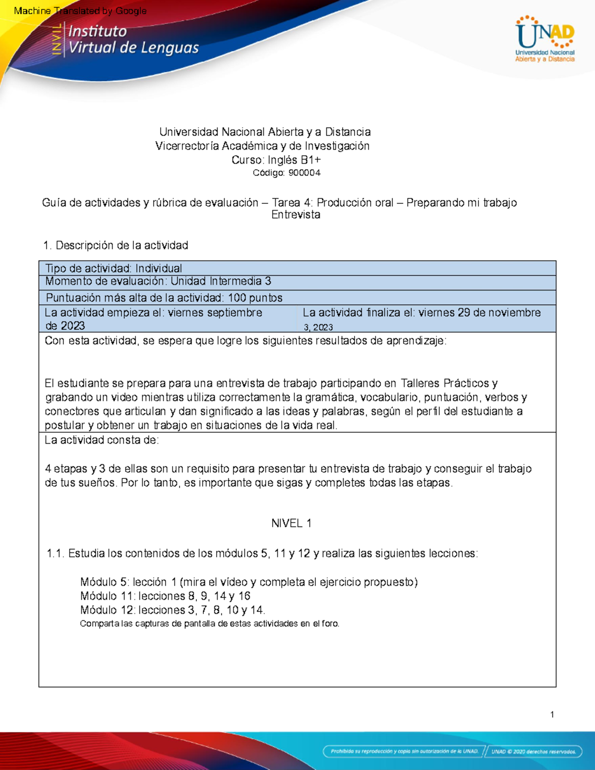 Activity guide and Evaluation rubric - Unit 3 -Task 4 - Oral Production ...