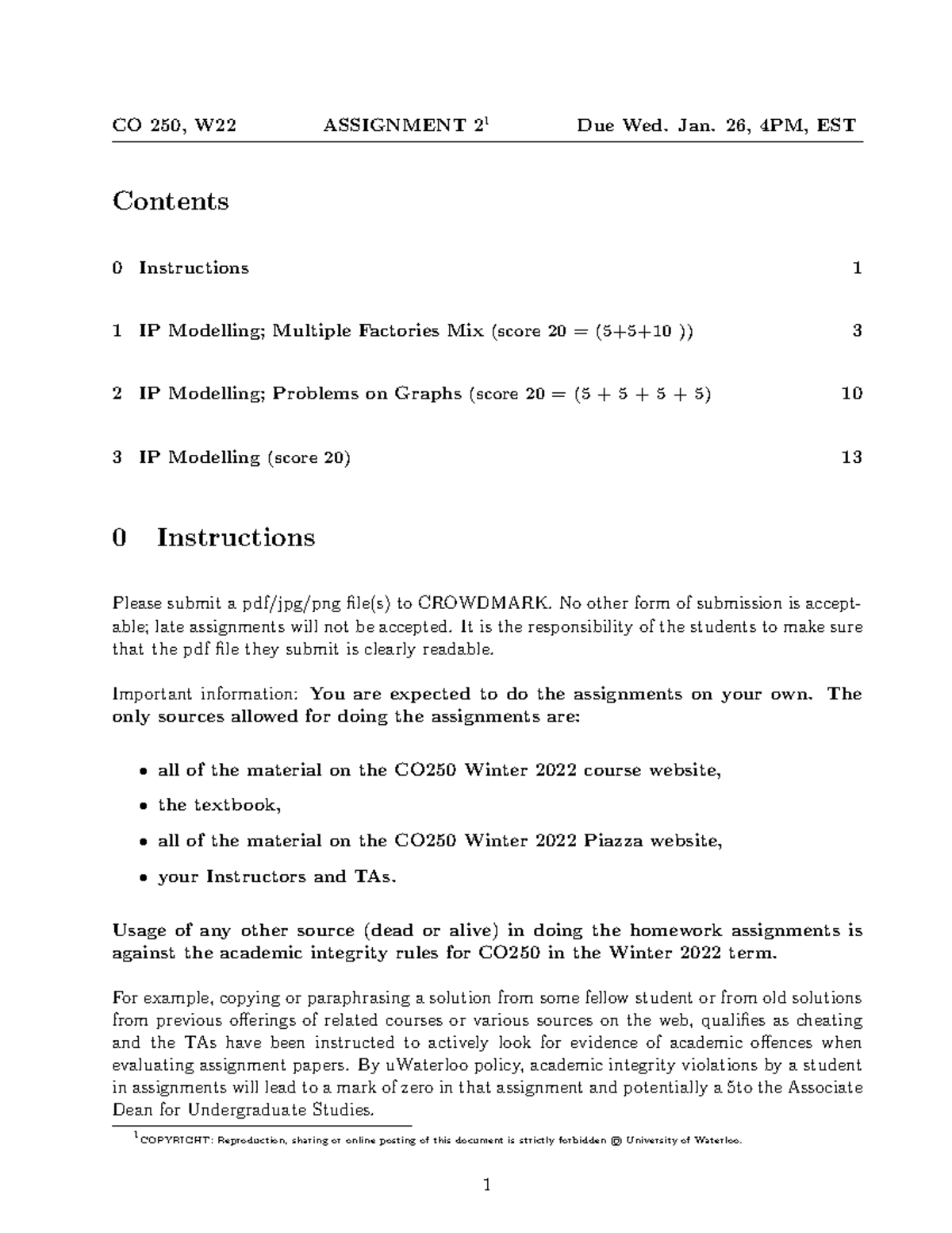 Assignment2 Solutions w22 Assignment2 Solutions - CO 250, W22 ...