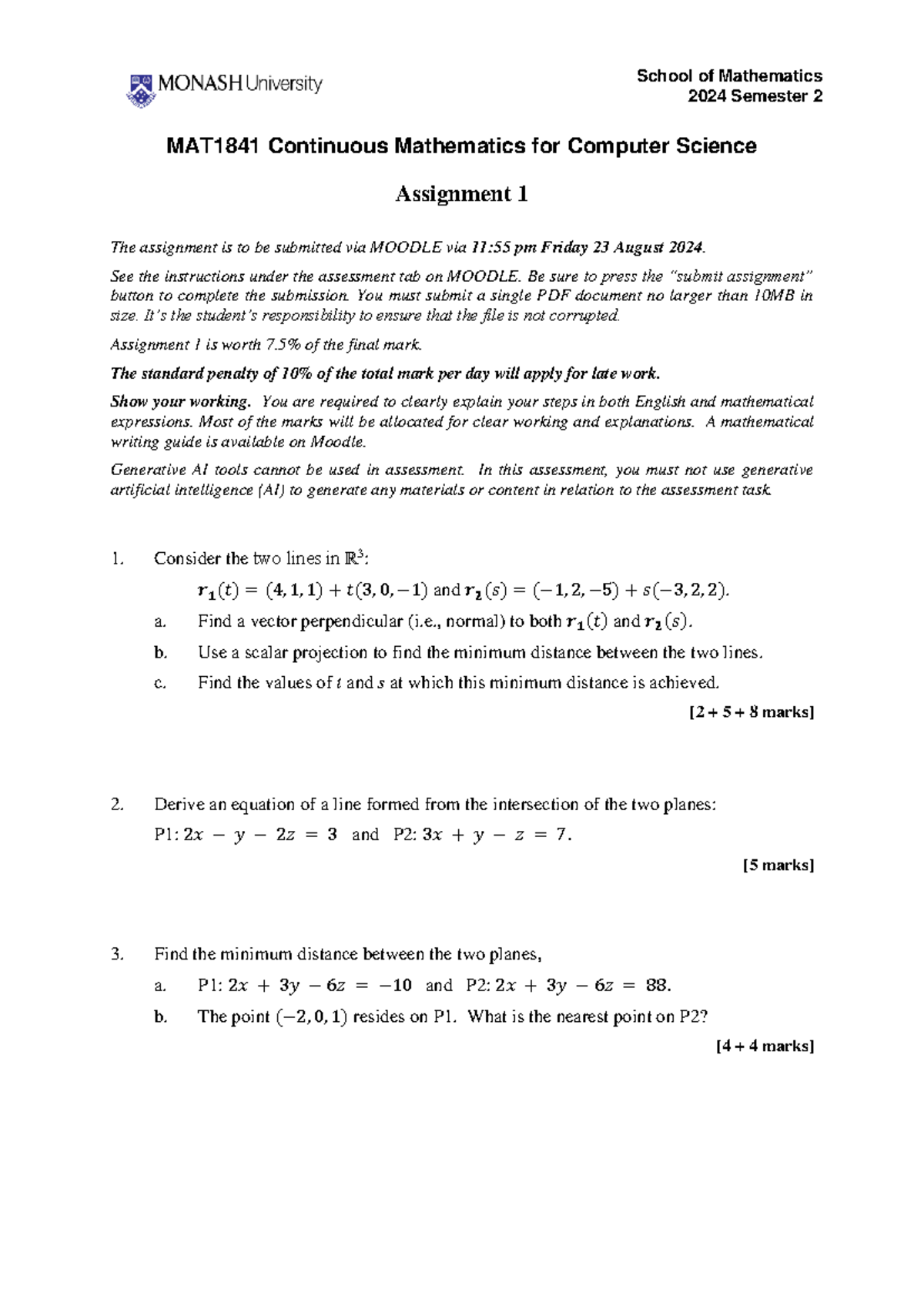 MAT1841 2024 sem 2 Assignment 1 - School of Mathematics 2024 Semester 2 MAT1841 Continuous - Studocu