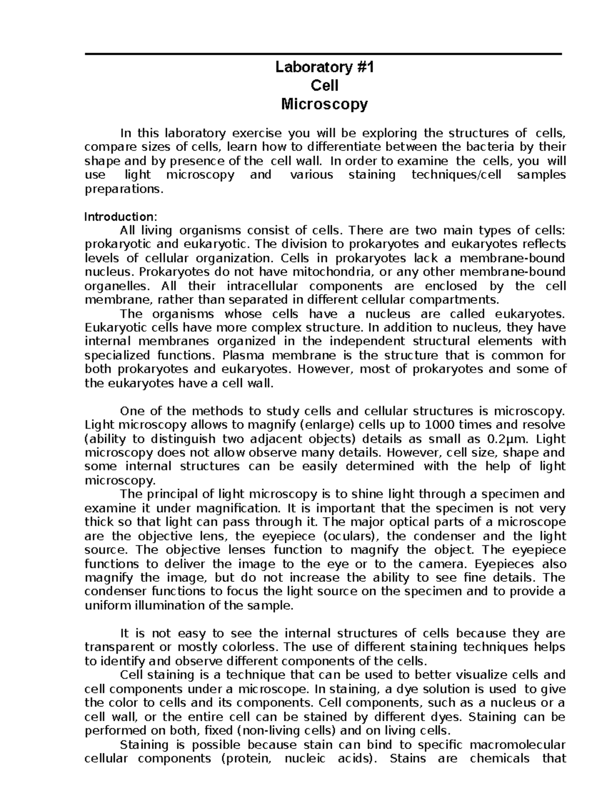 3 Cell Microscopy Manual - Laboratory Cell Microscopy In this ...