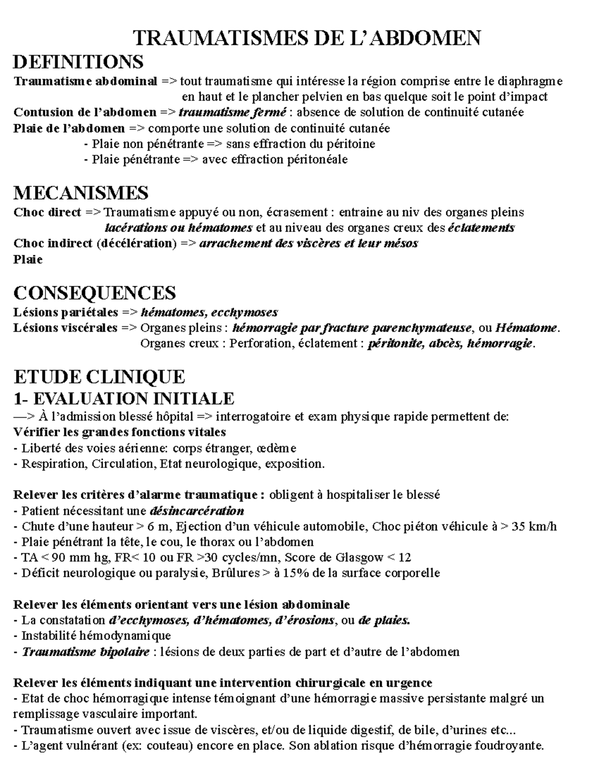 Semio digestive elmalqi - TRAUMATISMES DE L’ABDOMEN DEFINITIONS ...