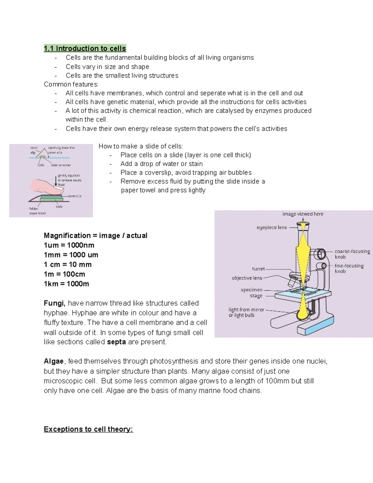 1 - Useful for IB SL Biology students - 1 Introduction to cells - Cells ...