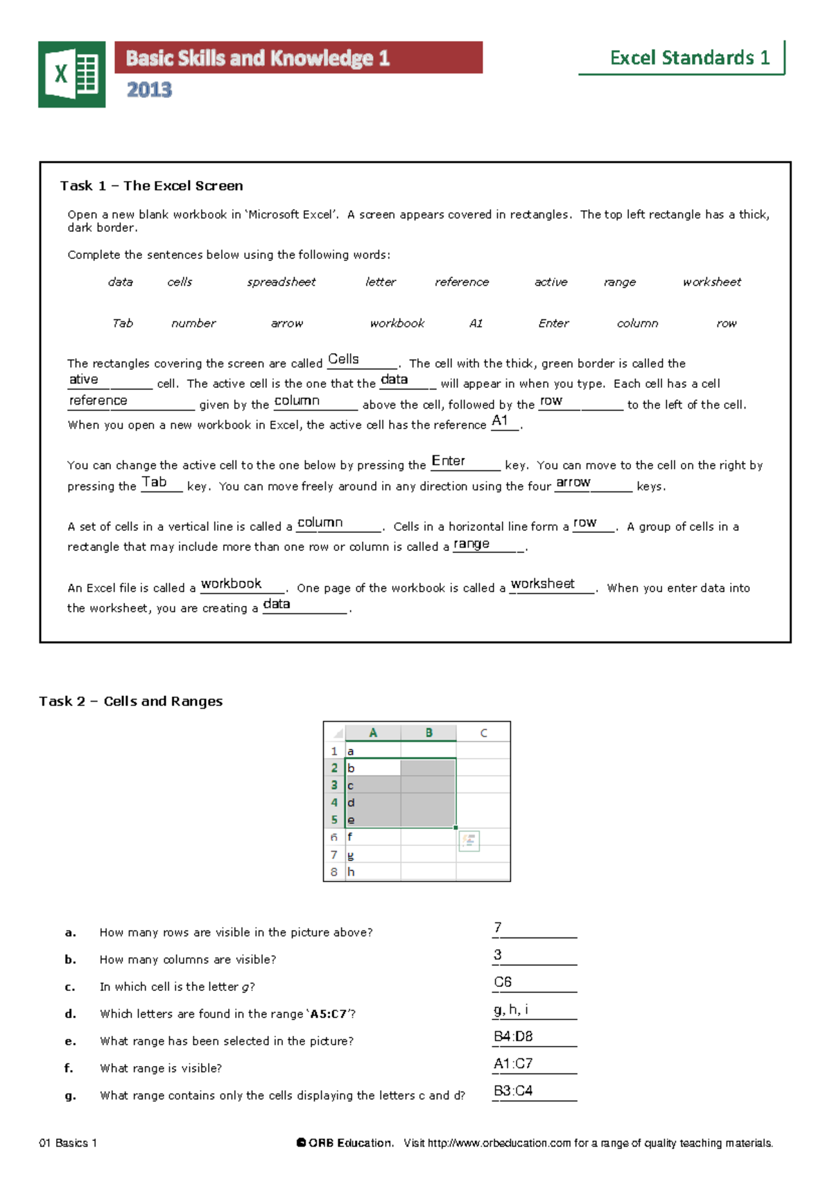 A - Basics 1 (FORM) - EXCEL WORKSHEET. - 01 Basics 1 ORB Education ...