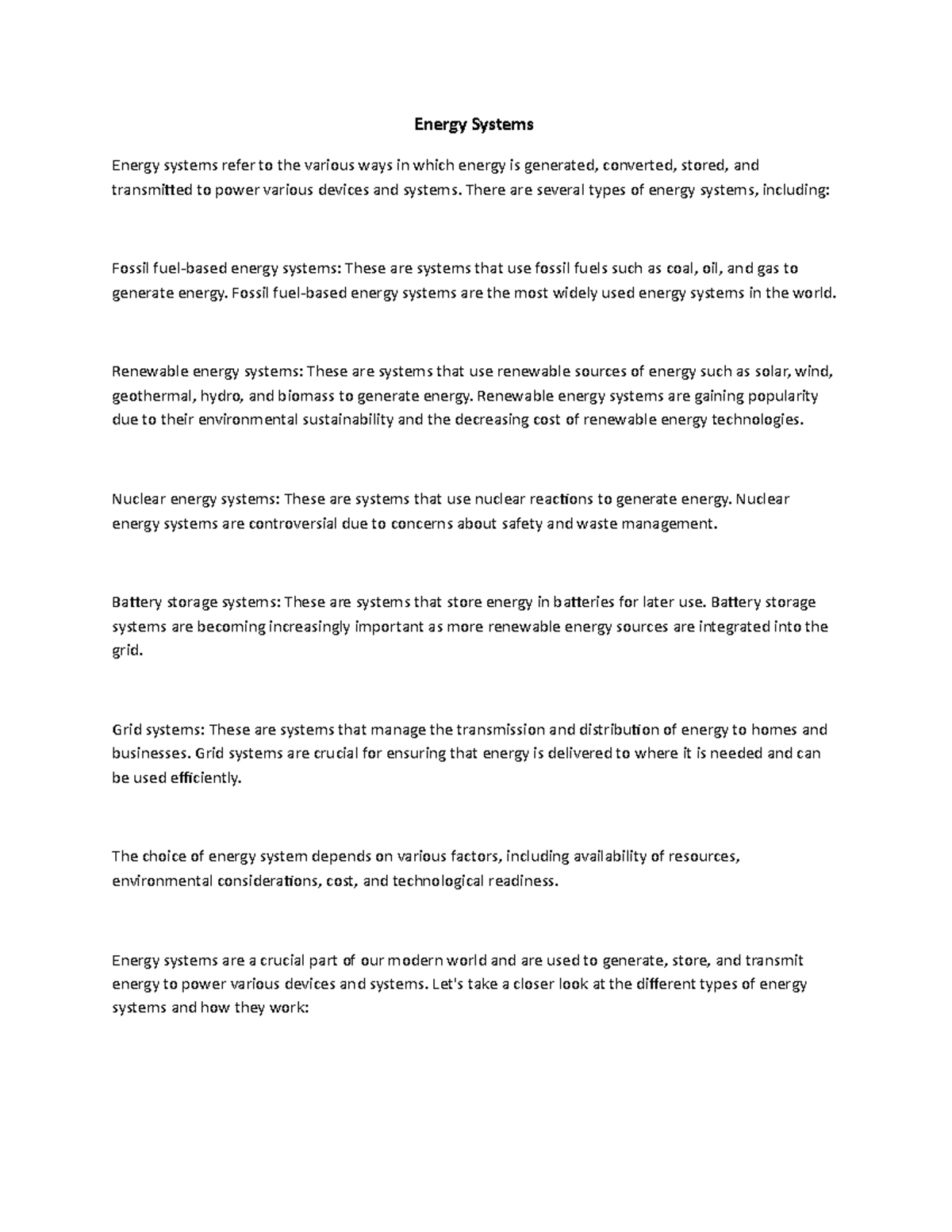 Energy Systems - Energy Systems Energy systems refer to the various ...