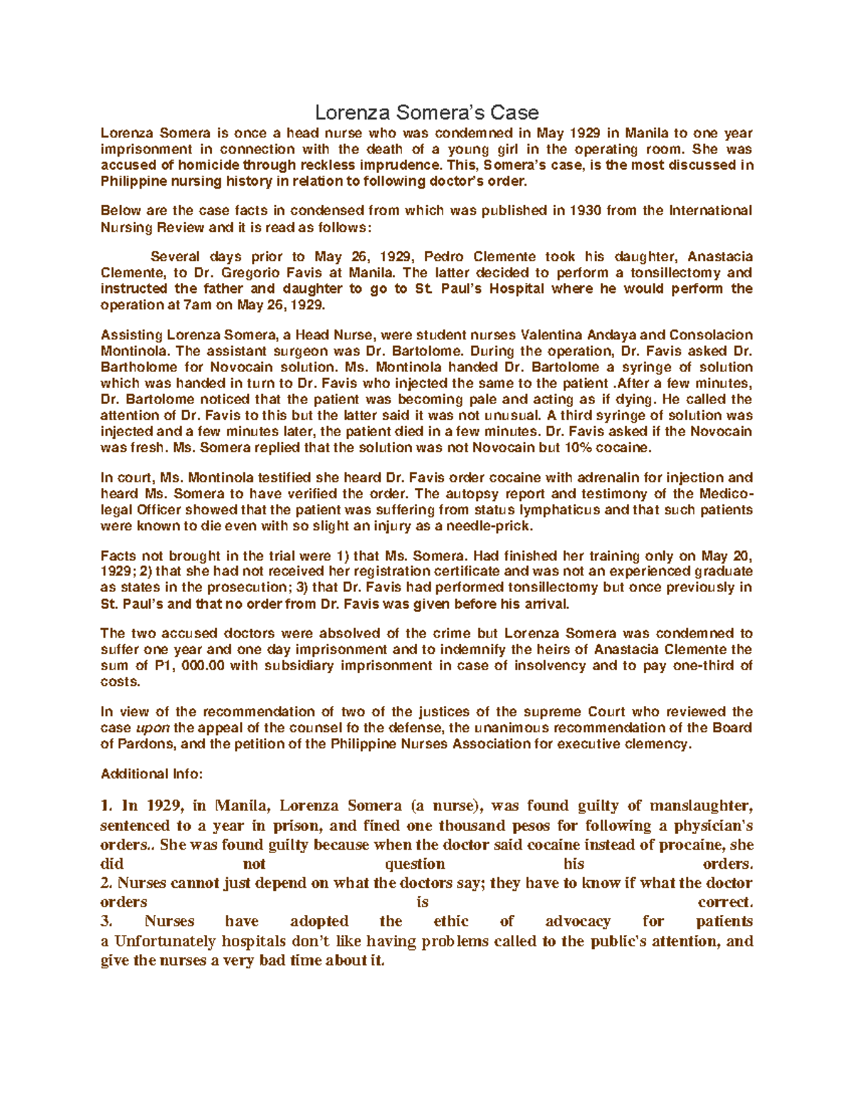 Scribd - Somera case. - Lorenza Somera’s Case Lorenza Somera is once a ...