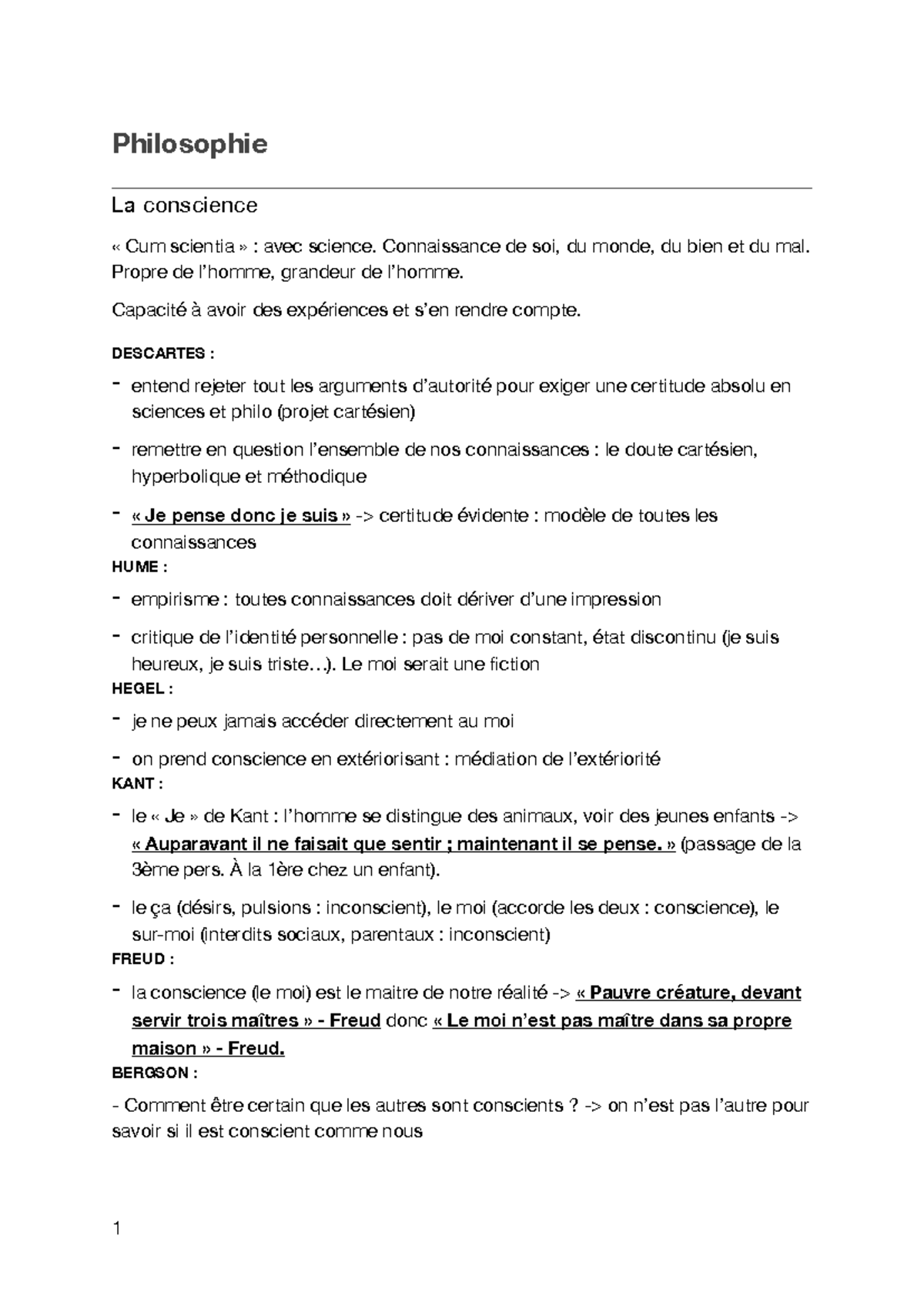 Conscience - Philosophie La conscience « Cum scientia » : avec science ...