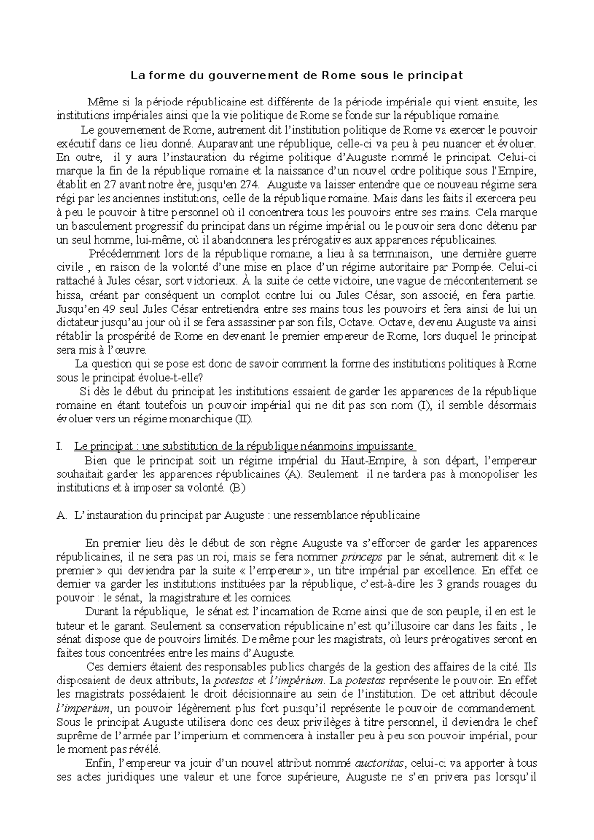 Disserte intro historique - La forme du gouvernement de Rome sous le ...