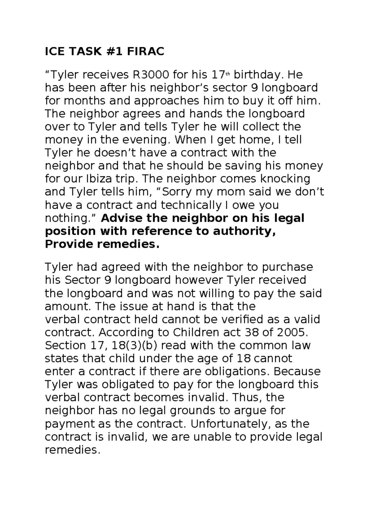 ICE TASK 1 - 4 - ICE TASK #1 FIRAC “Tyler receives R3000 for his 17th ...