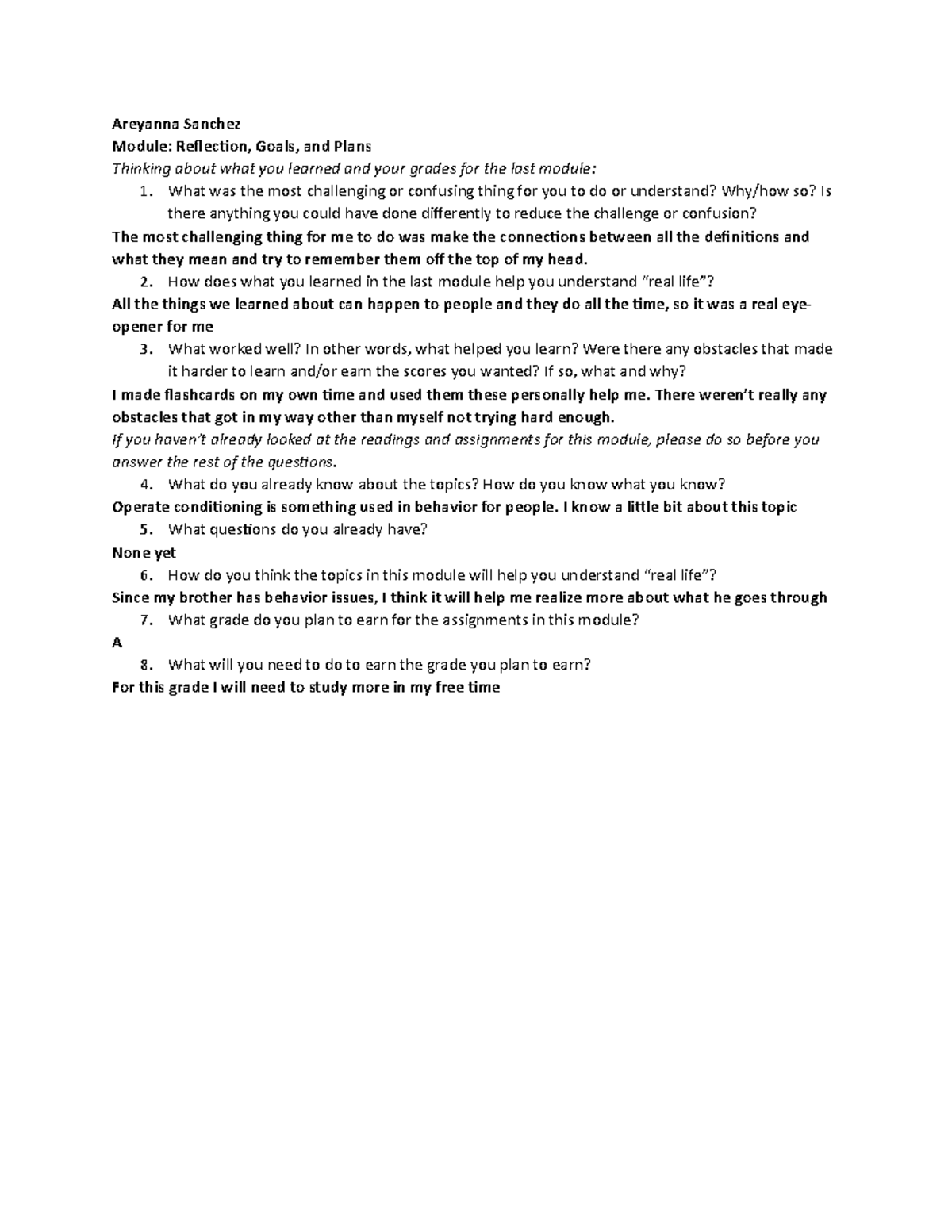 Module- Reflection, Goals, and Plans - Areyanna Sanchez Module ...