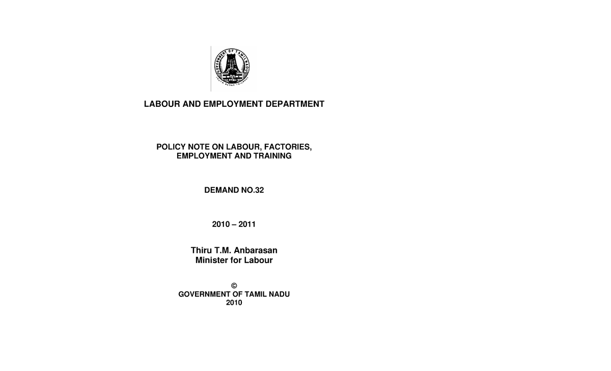 TN Policy Note on Labour Employment - LABOUR AND EMPLOYMENT DEPARTMENT ...