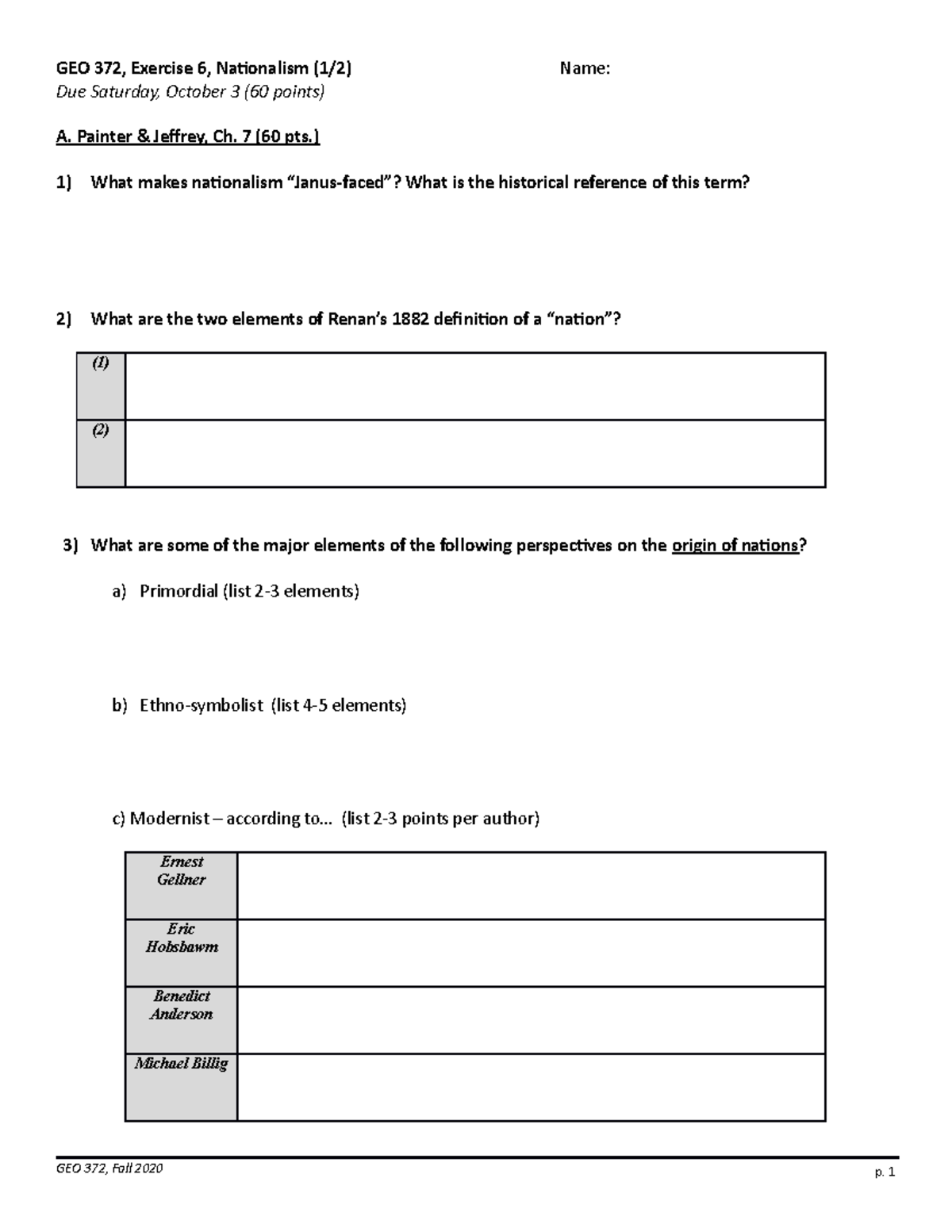 GEO372-Ex6 - Nationalism(1/2) - GEO 372, Exercise 6, Nationalism (1/2 ...