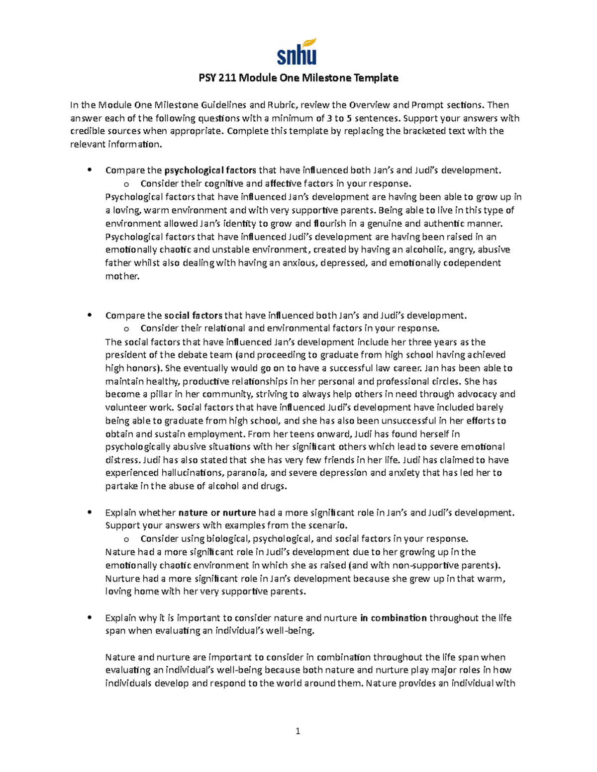 PSY 211 Module One Milestone - Then answer each of the following ...