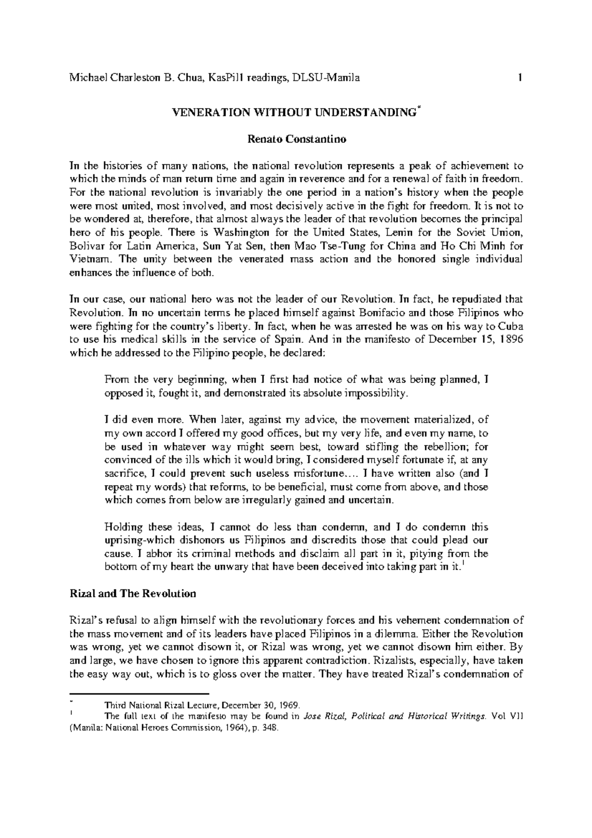 Constantino Veneration Without Understanding - VENERATION WITHOUT ...