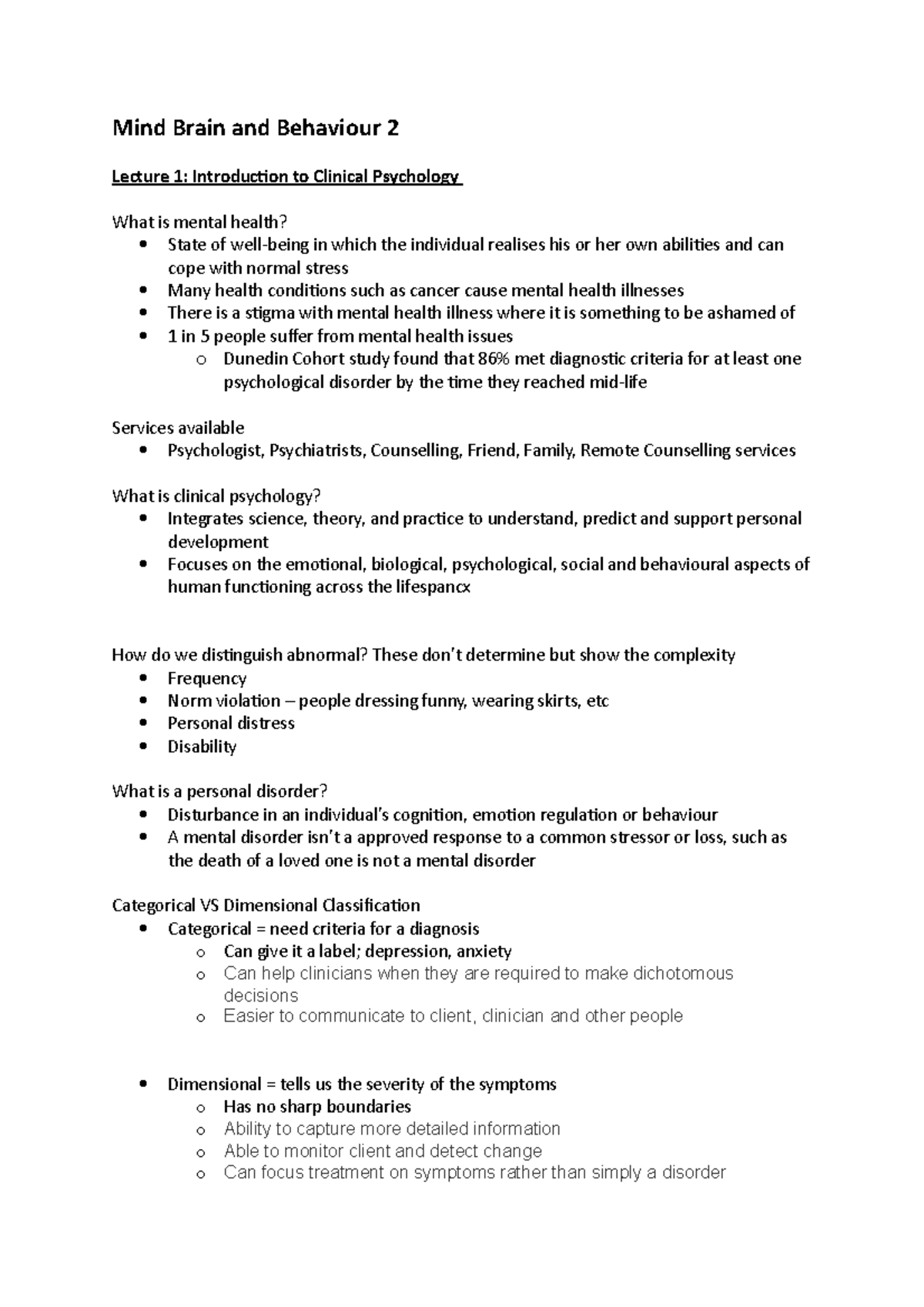 Mind Brain and Behaviour 2 - Clinical interview 2. Text descriptions 3 ...