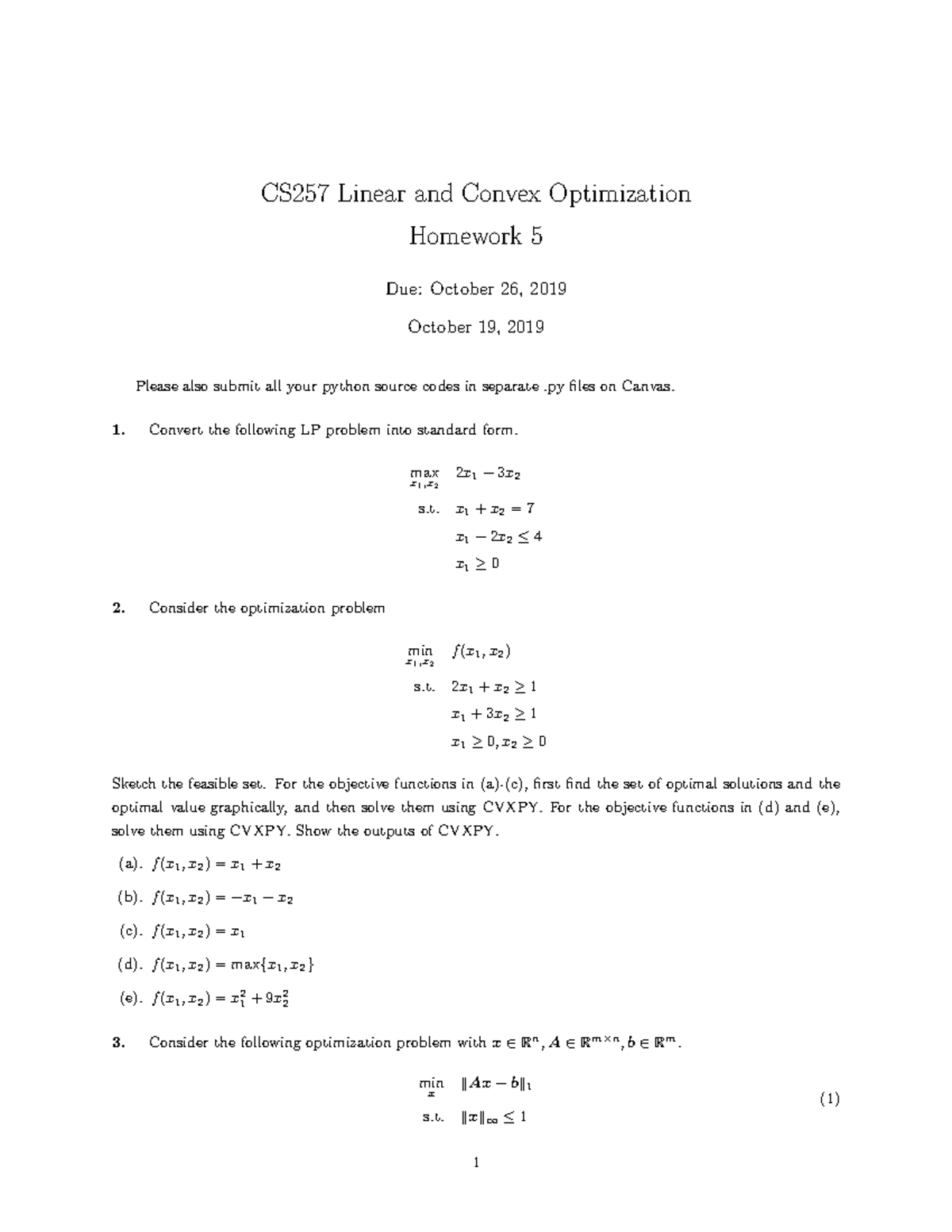 Hw5 - notes de cours - CS257 Linear and Convex Optimization Homework 5 ...