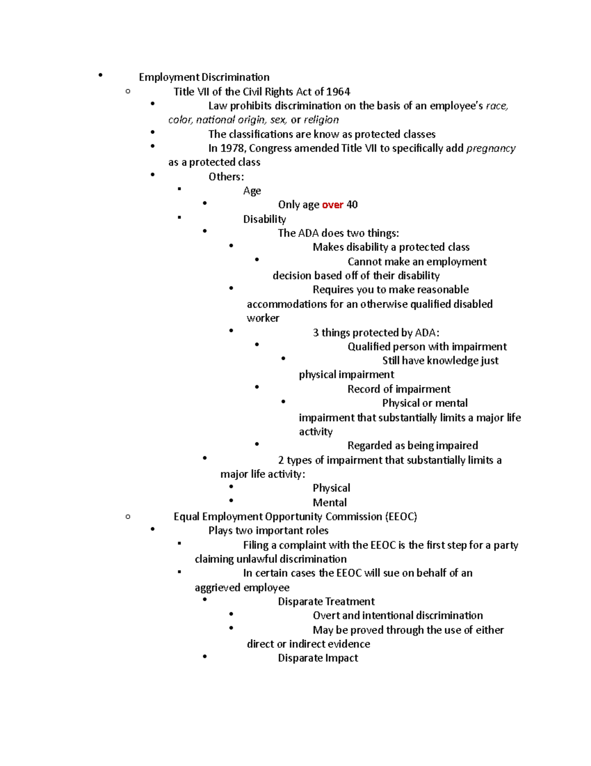 Employment Discrimination - Employment Discrimination o Title VII of ...