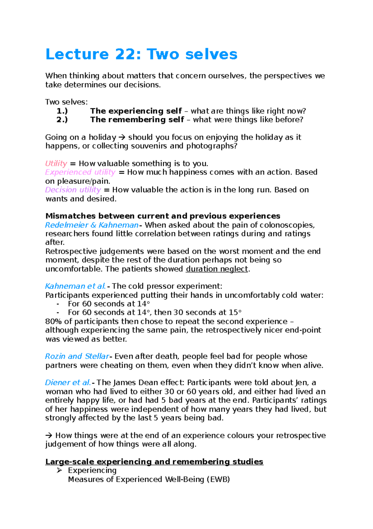 Lecture 22- Two selves - Module convenor: Peggy St Jacques - Lecture 22 ...