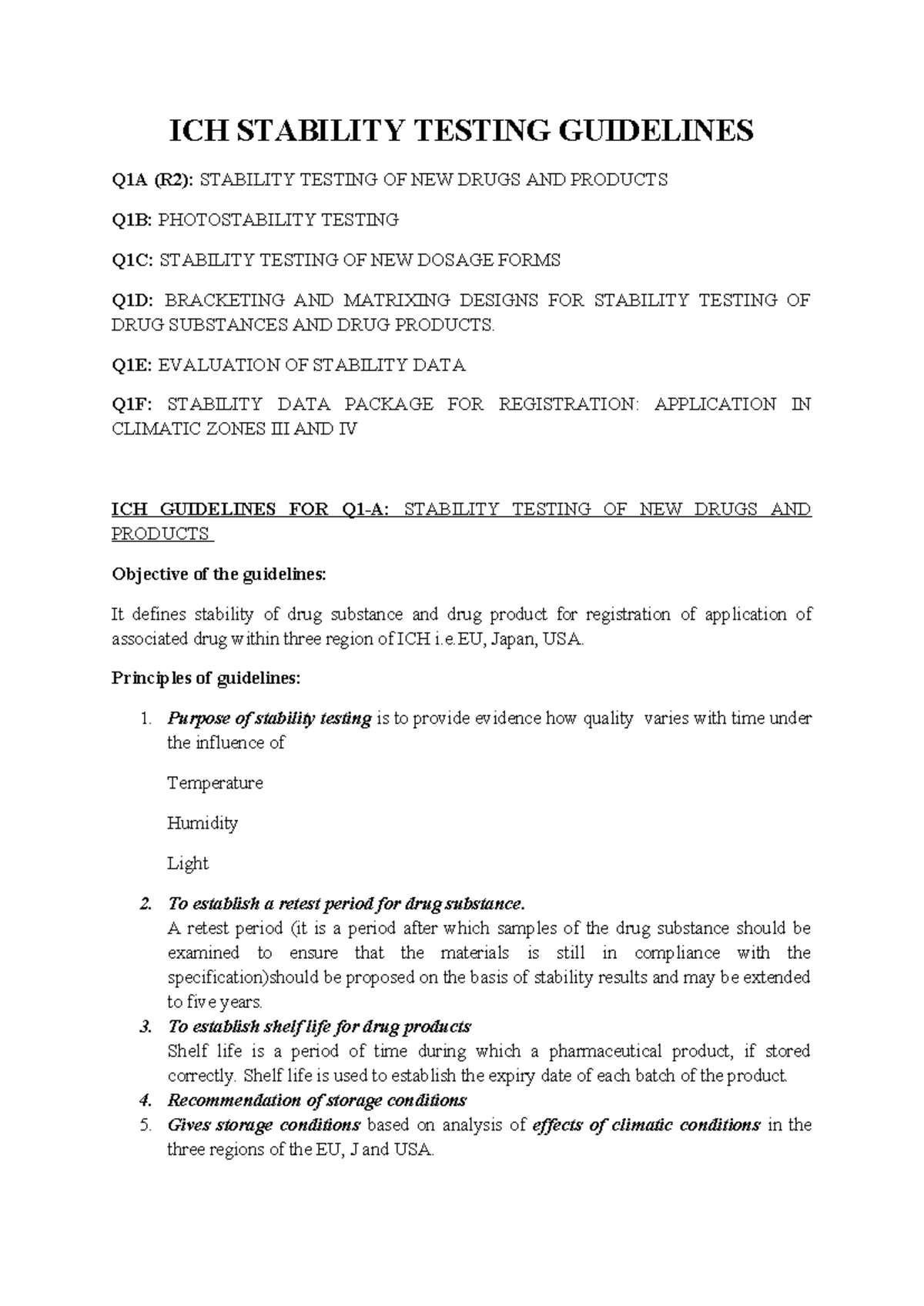 ICH Stability Testing Guidelnes - ICH STABILITY TESTING GUIDELINES Q1A ...