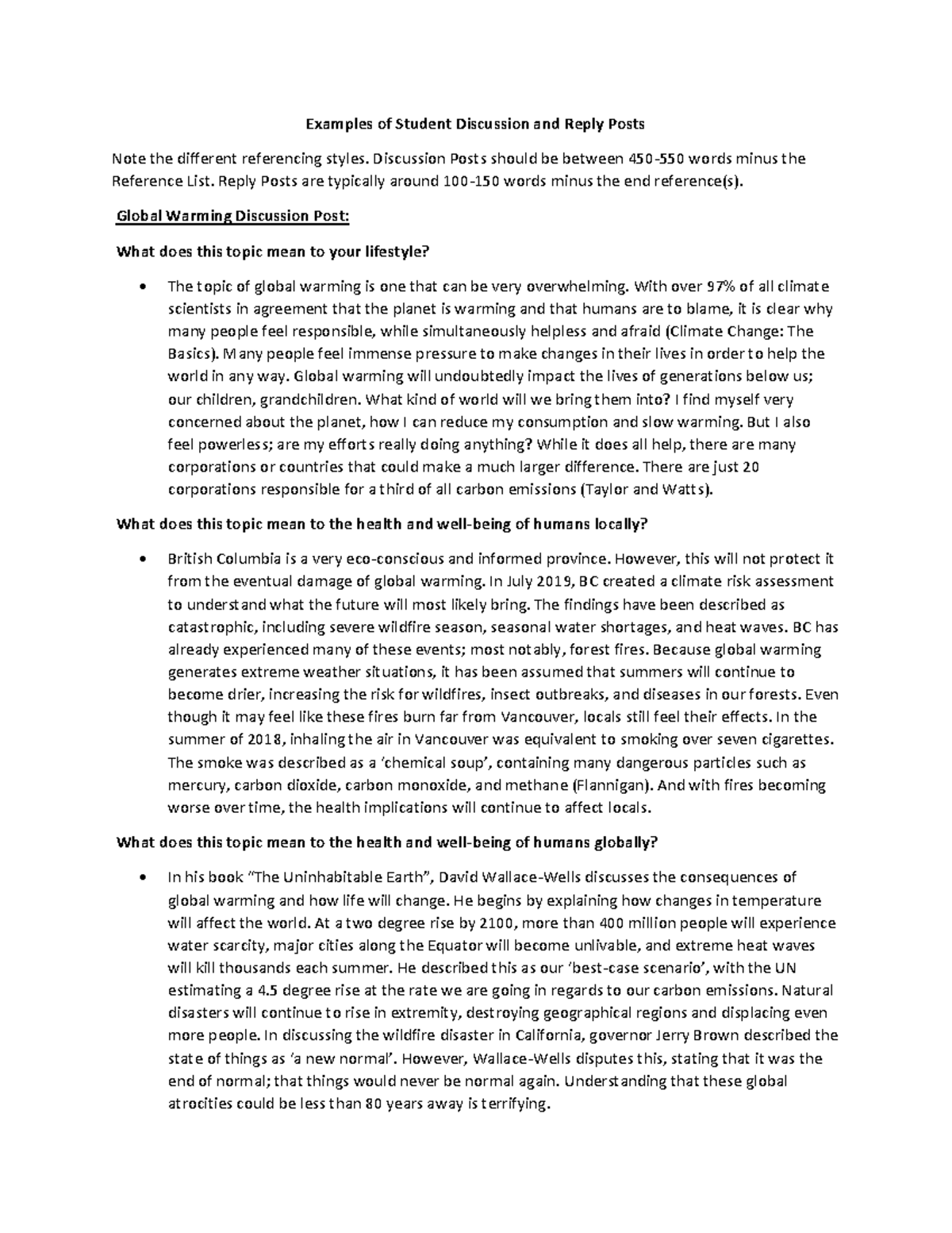 Examples of Student Discussion and Reply Posts - Discussion Posts ...