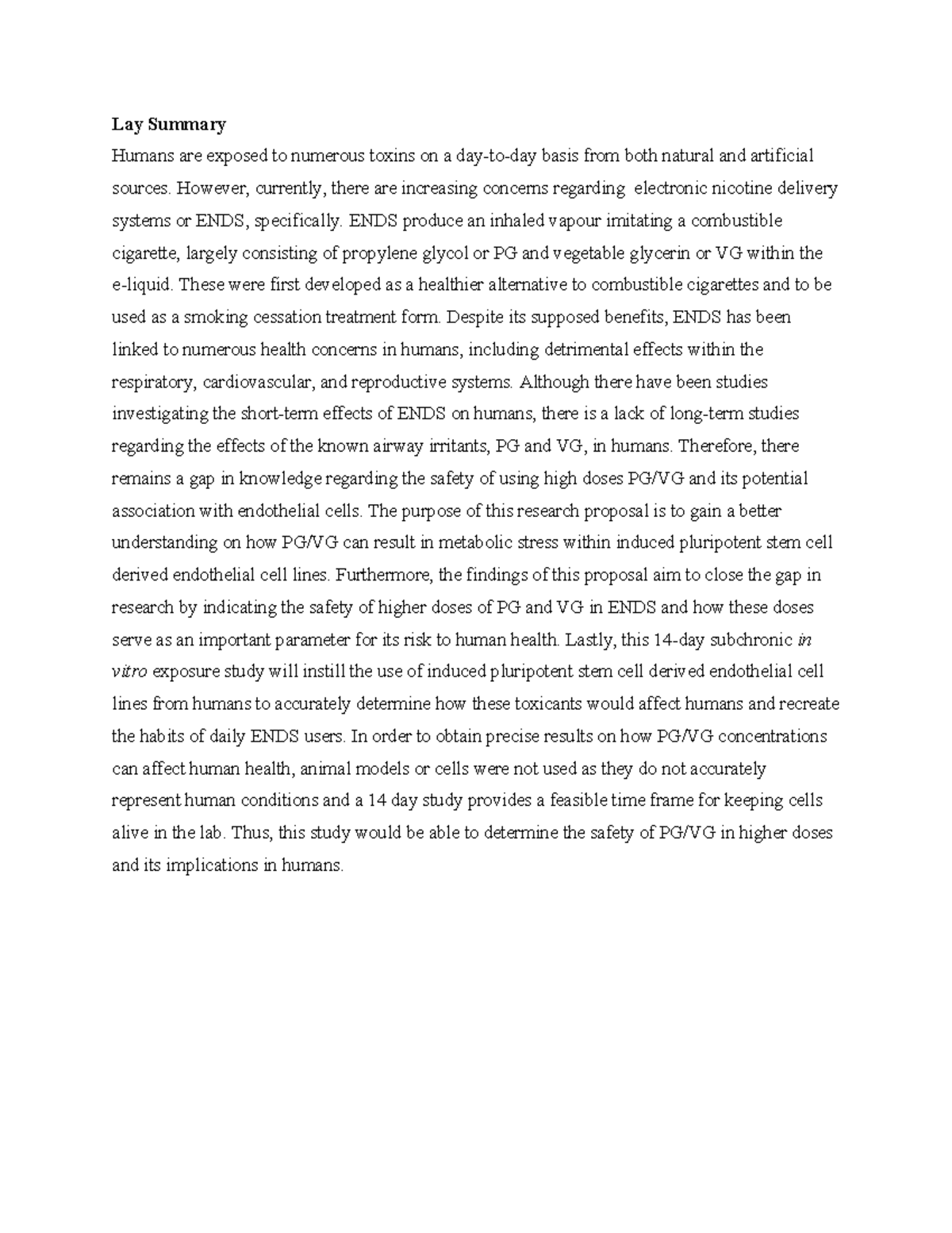 Research Proposal Lay Summary - Lay Summary Humans are exposed to ...