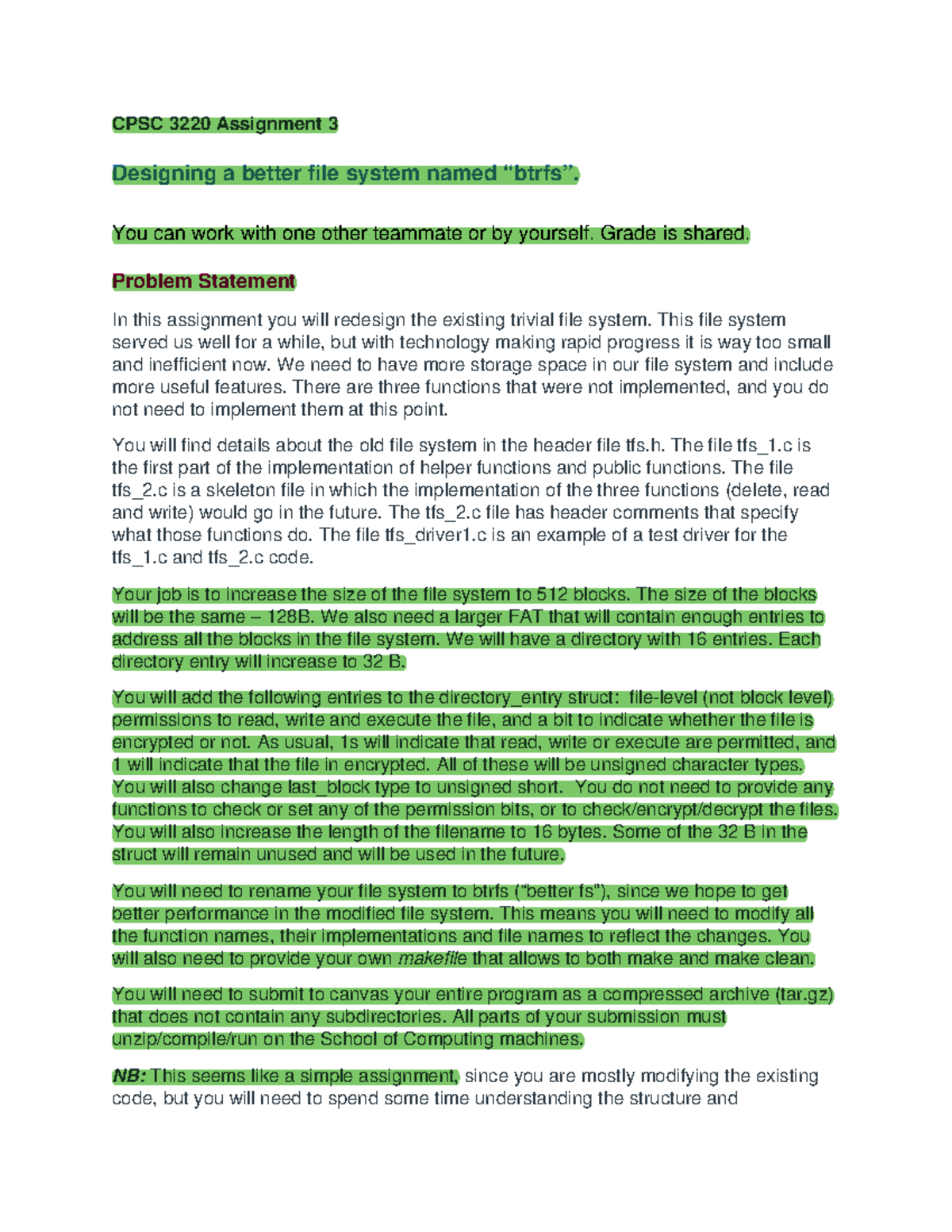 Asg3 Spring 22-1 - Practical Assignment - CPSC 3220 Assignment 3 Designing a better file system ...