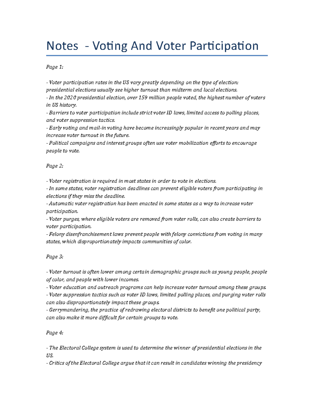 Lecture notes - Voting And Voter Participation - Notes - Voting And ...