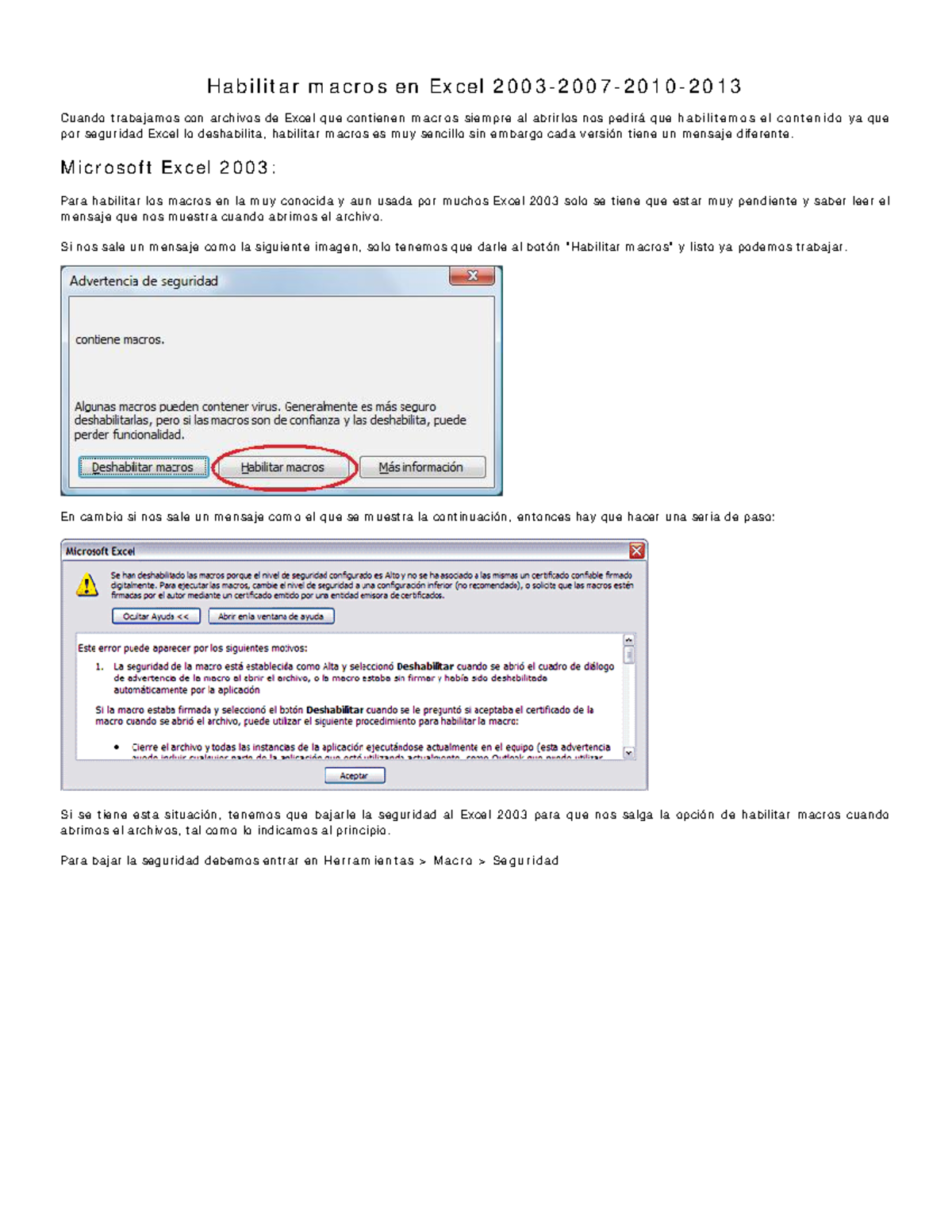 Habilitar macros en Excel 2003-2007-2010-2013 - Habilitar macros en ...